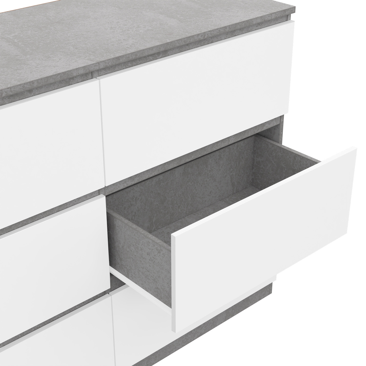 Commode 6 tiroirs blanc et effet béton 110cm - TOMI | ID Market