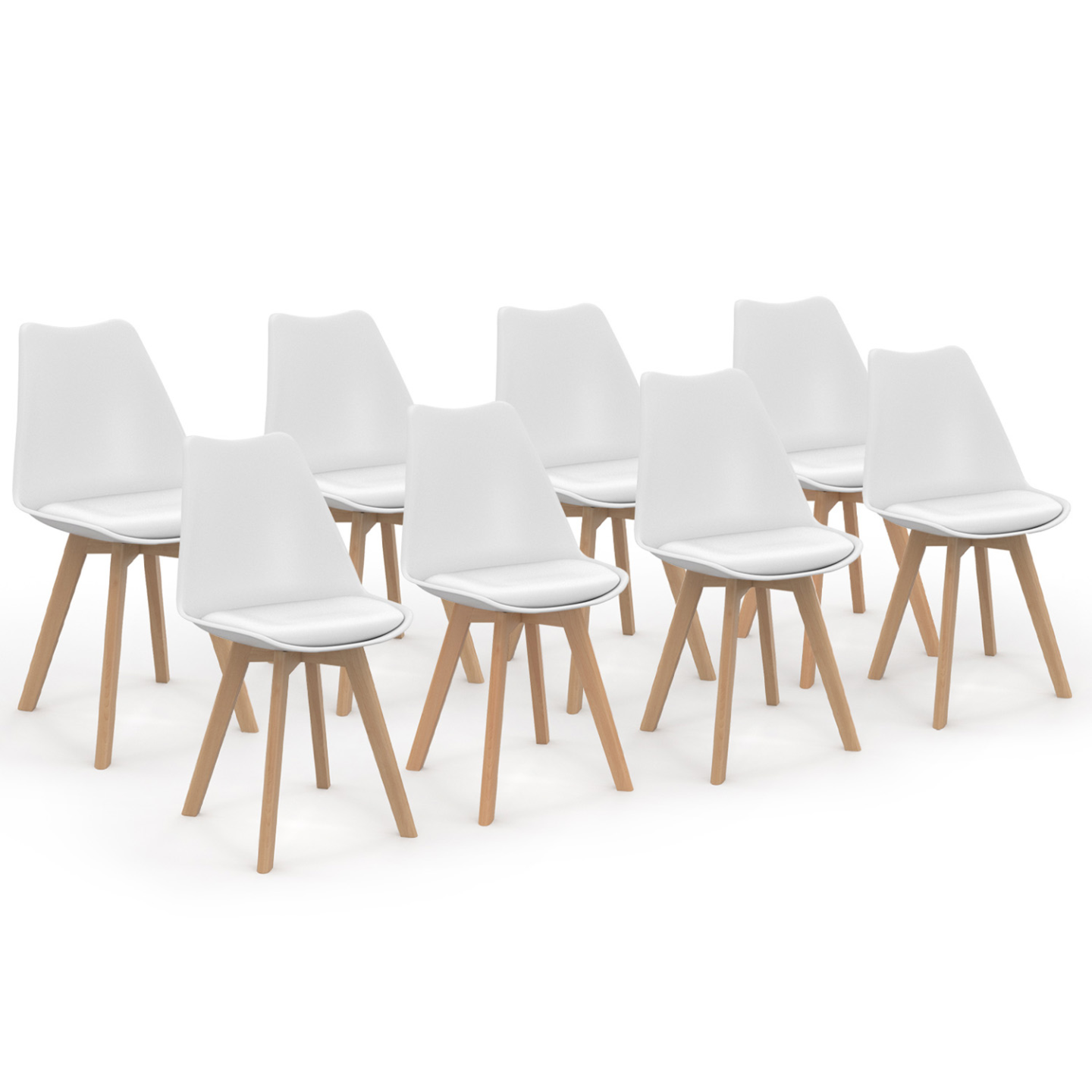 Set van 8 Scandinavische witte eetkamerstoelen - SARA | ID Market