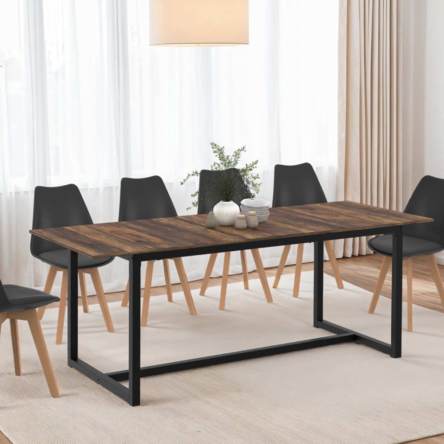 Table à manger rectangle extensible pour 6-10 personnes bois foncé ...