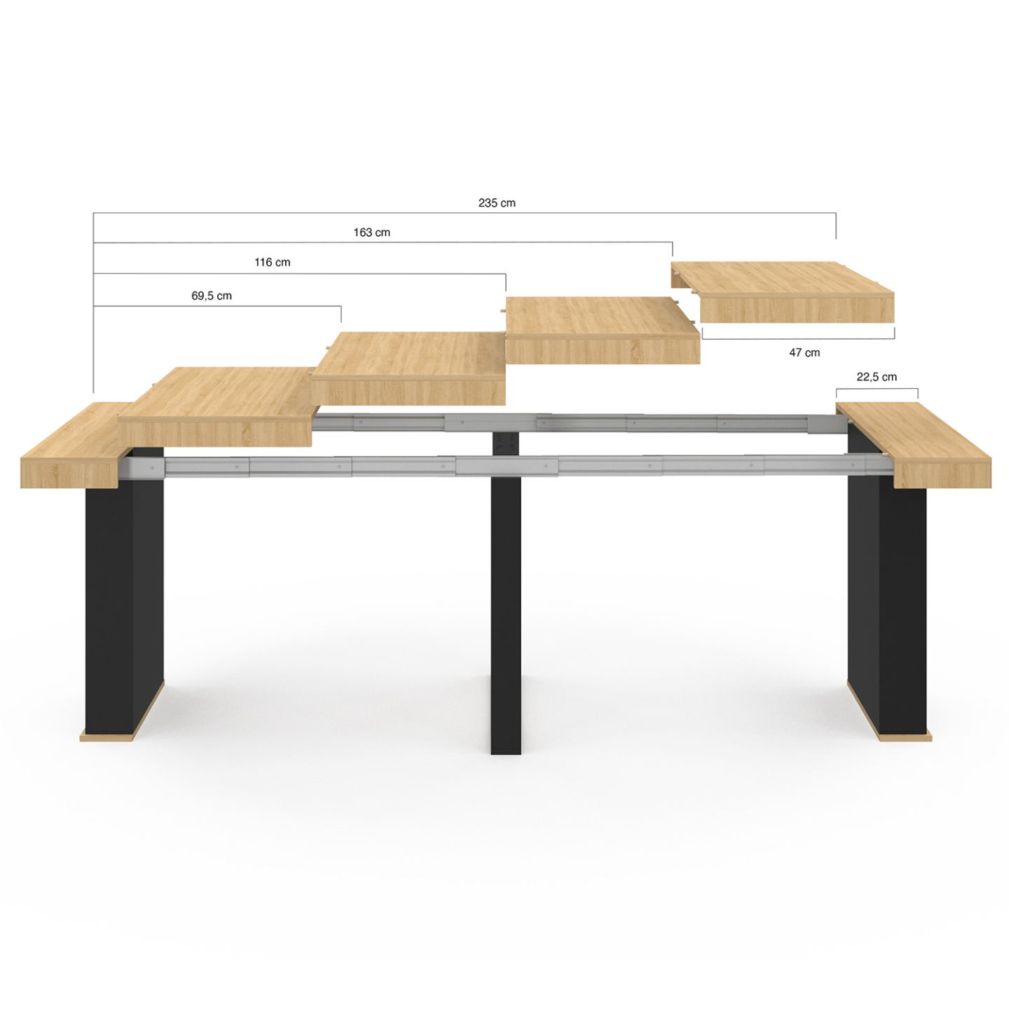 Table console extensible 10 personnes bois et noir - EDEN | ID Market