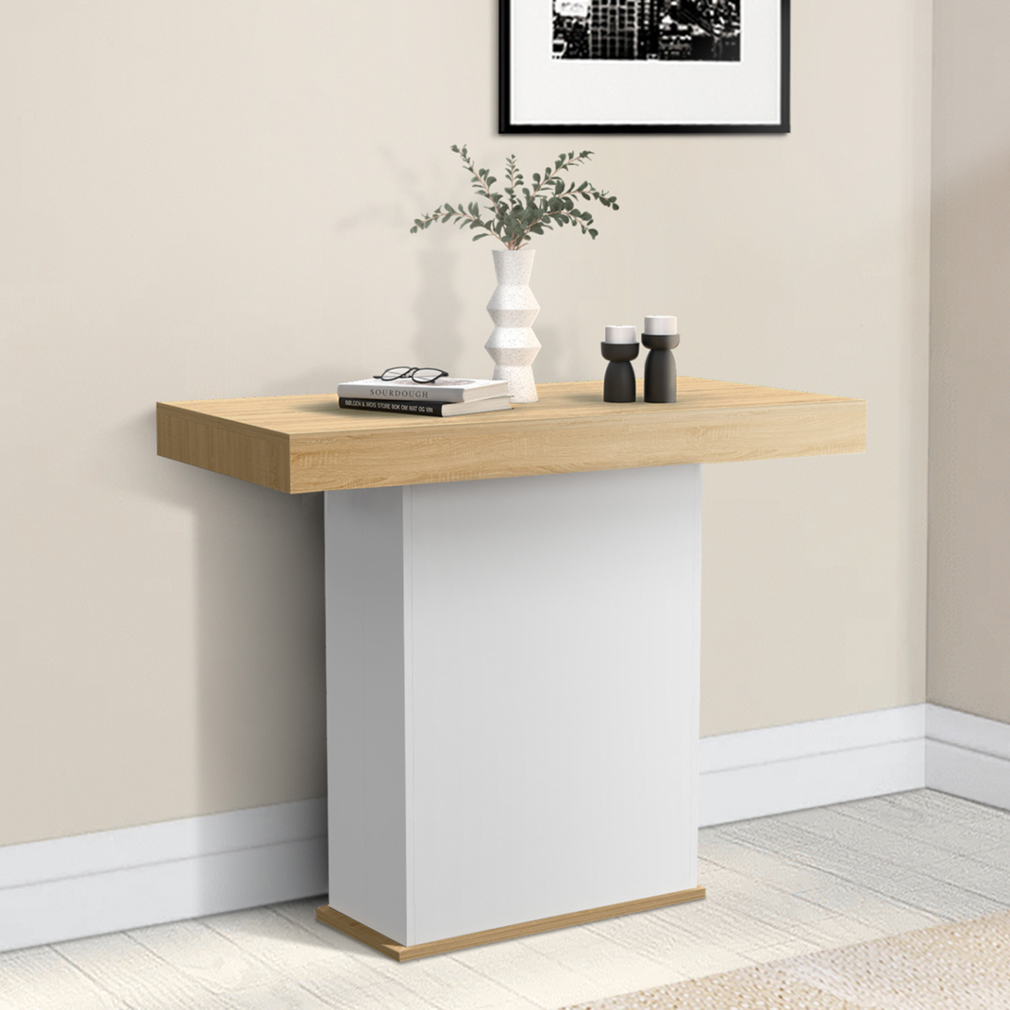Table console extensible 10 personnes bois et blanc - EDEN | ID Market