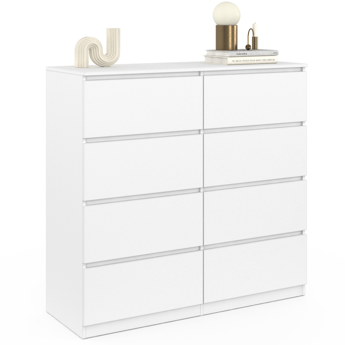 Commode 8 tiroirs bois blanc 110 cm maxi rangement - TOMI | ID Market
