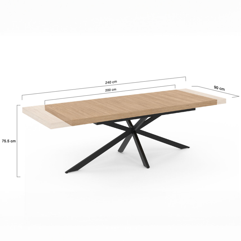 Table à manger rectangle extensible 10-12 personnes bois et noir - ALIX ...