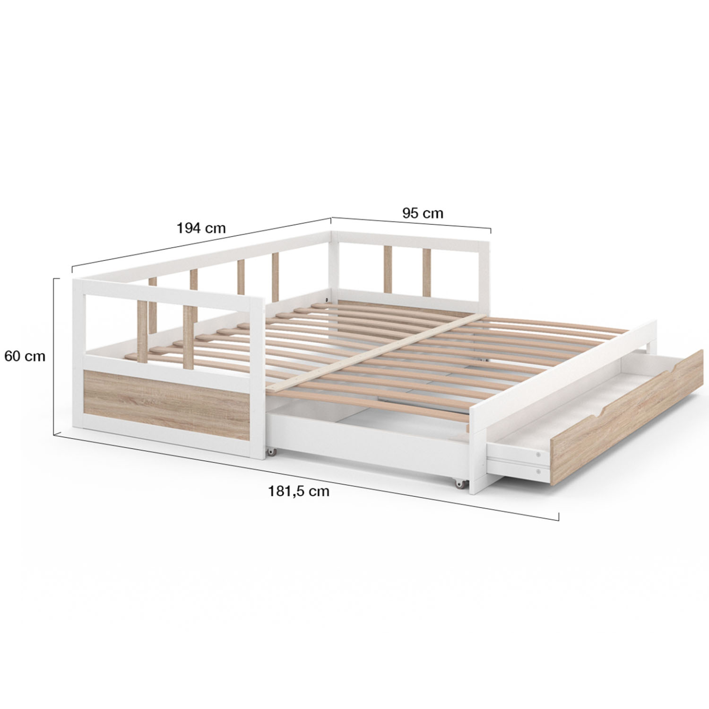 Lit banquette convertible blanc et hêtre - ZOYA | ID Market