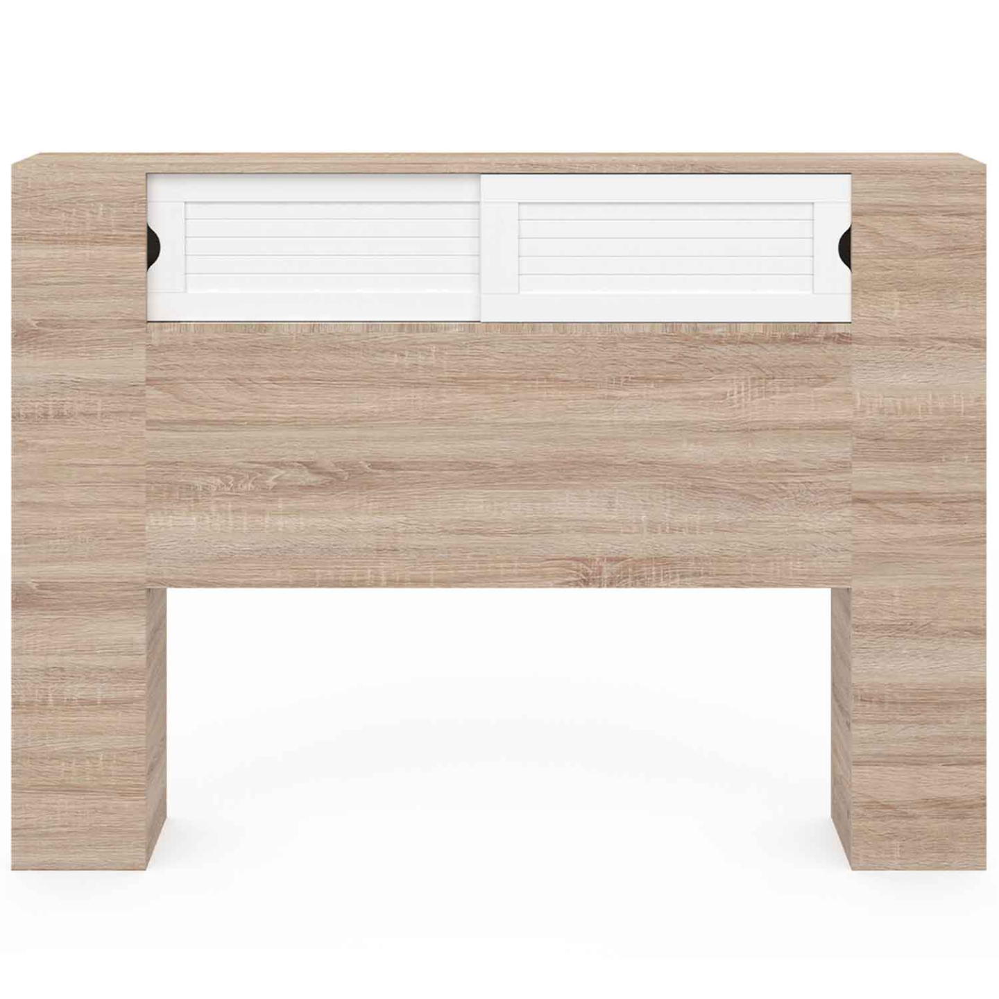 Tête de lit bois et blanc 145 cm avec rangements fermés et niches ...