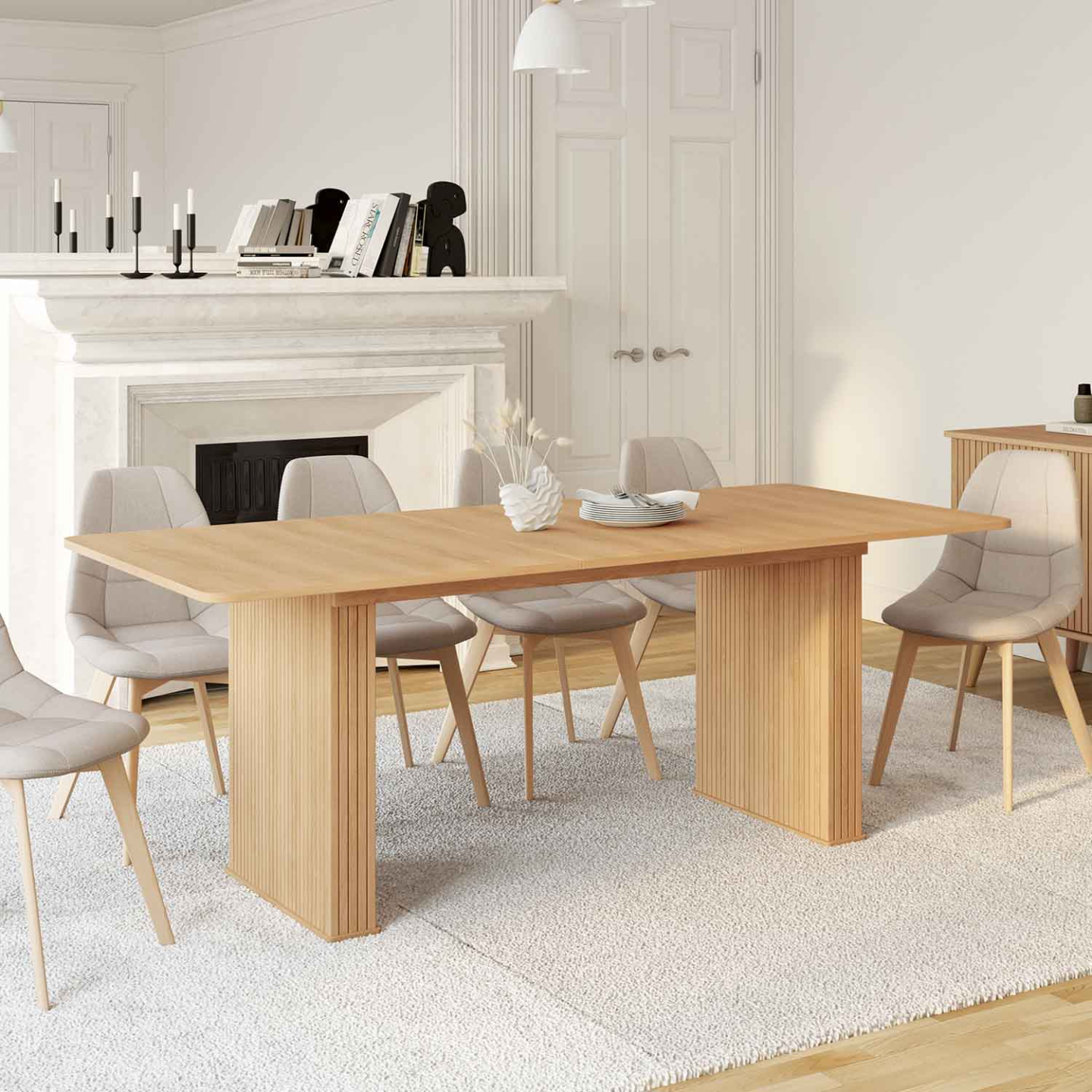 Table à manger rectangulaire extensible coloris bois 6-10 personnes ...