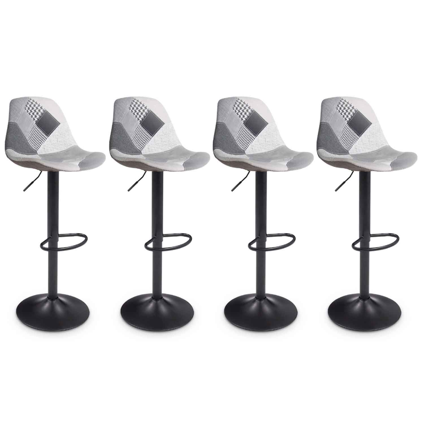 Set van 4 zwarte, grijze en witte patchwork design barkrukken - KARL ...