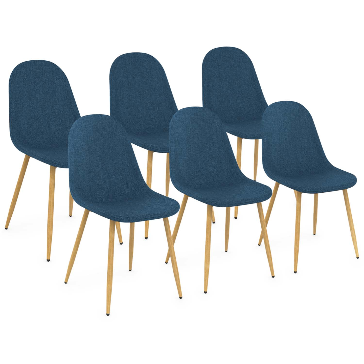 Lot de 6 chaises scandinaves en tissu bleu canard pour salle à manger ...