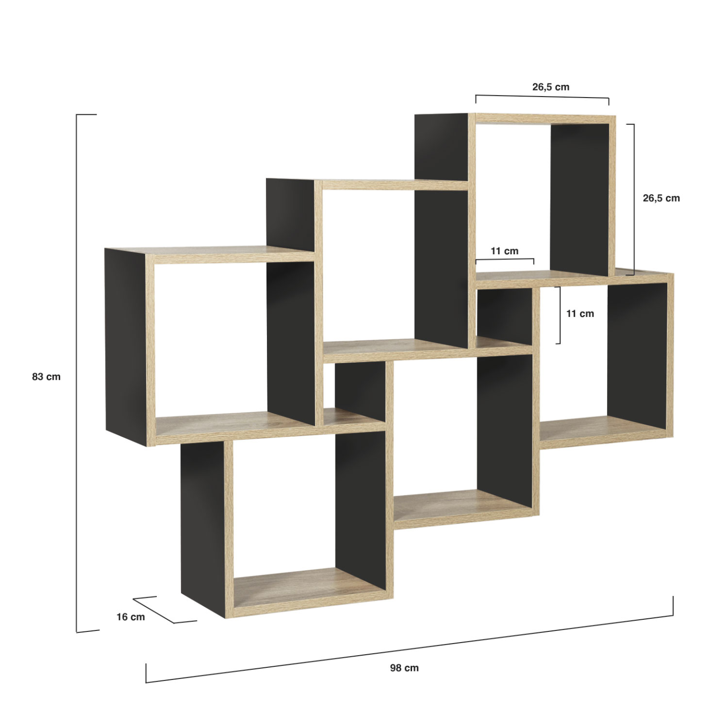 Étagère murale bois façon hêtre et noir double position - LUCAS | ID Market