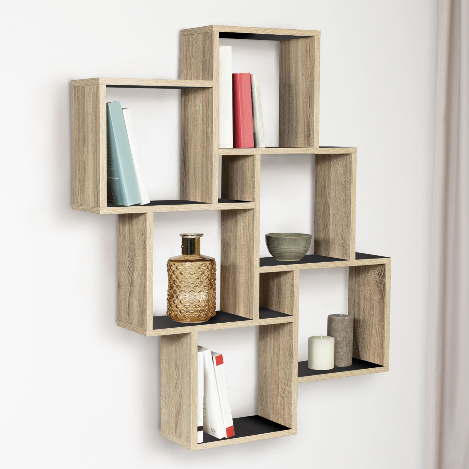 Étagère murale bois façon hêtre et noir double position - LUCAS | ID Market