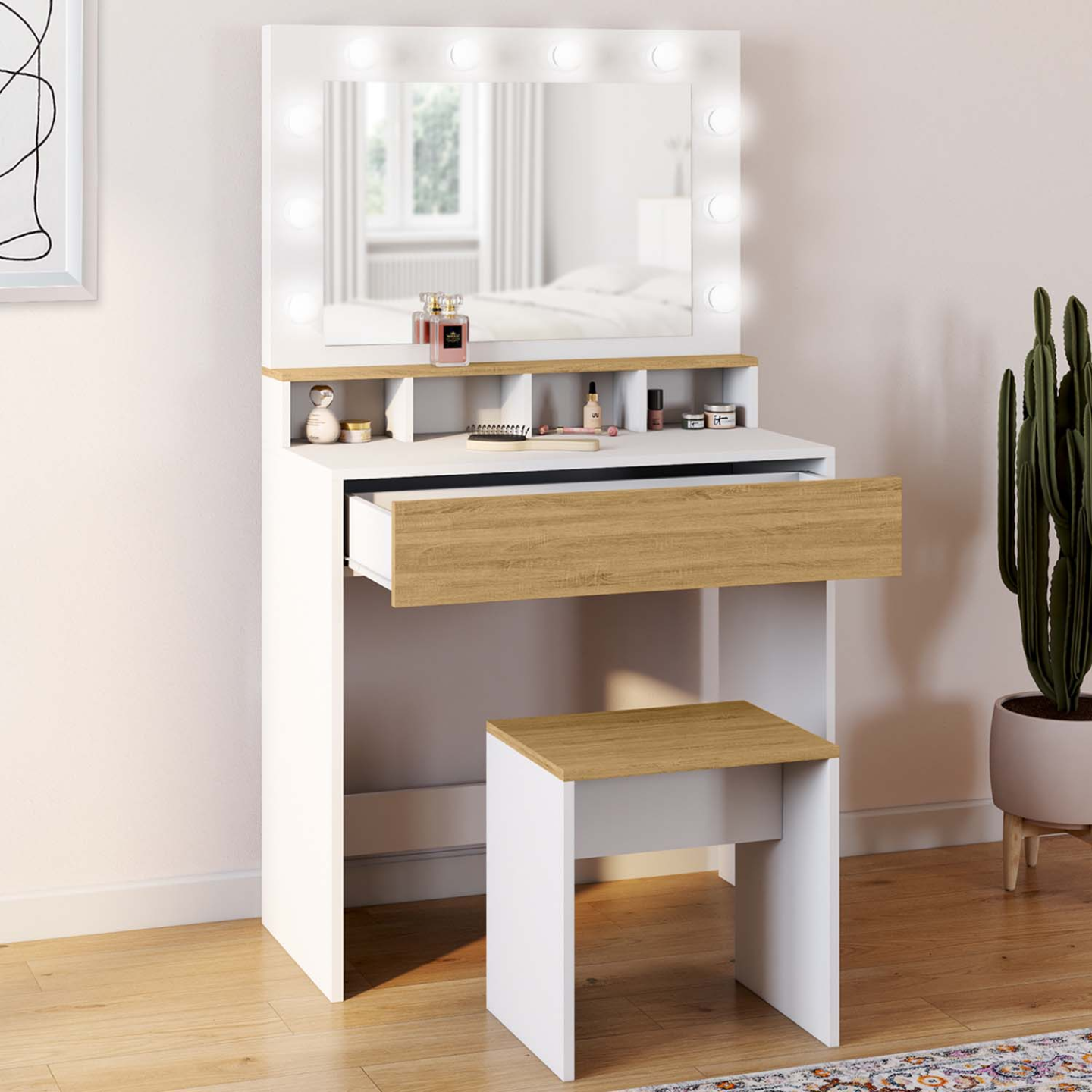 Coiffeuse meuble pas cher avec miroir et moderne - IDMarket.com
