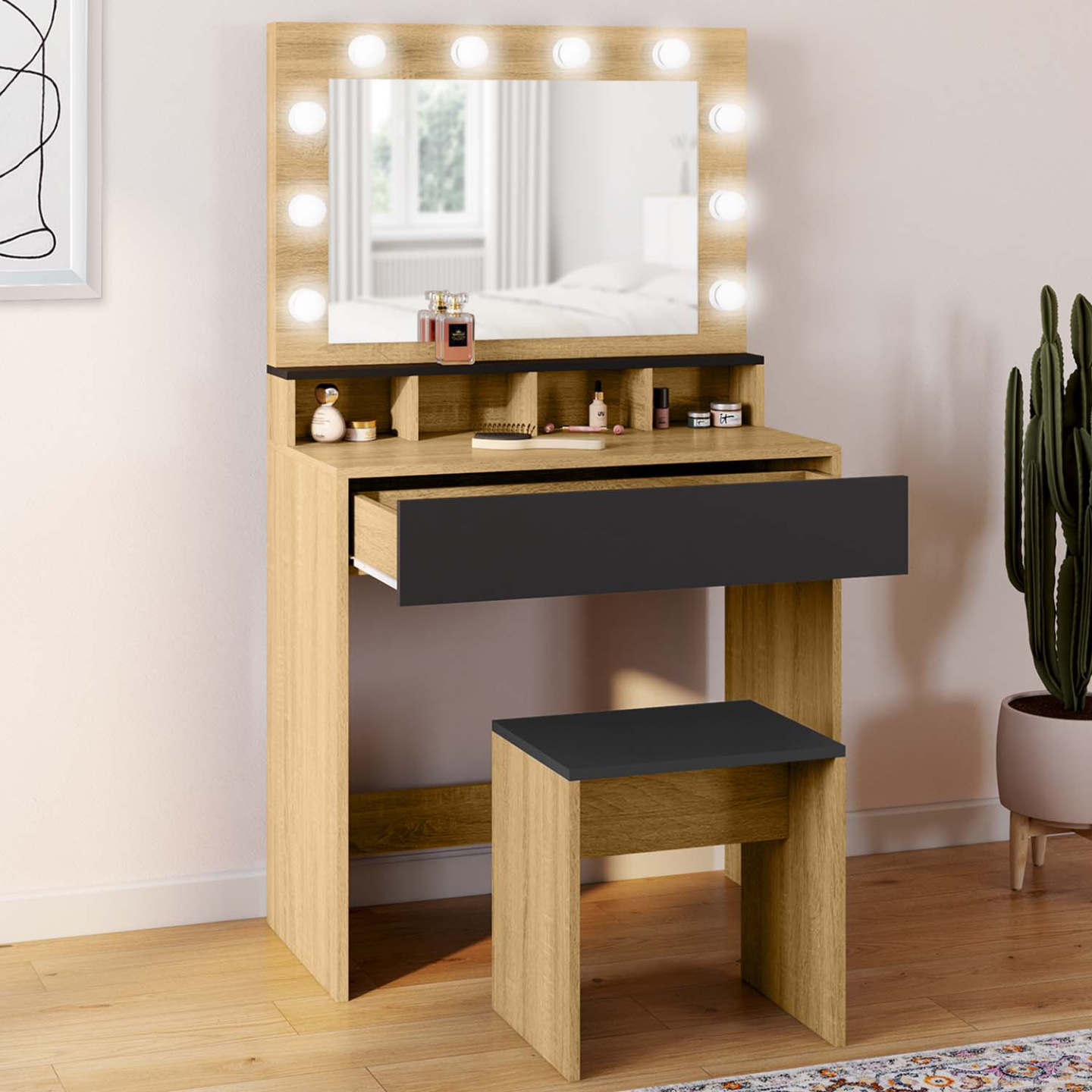 Coiffeuse meuble pas cher avec miroir et moderne - IDMarket.com