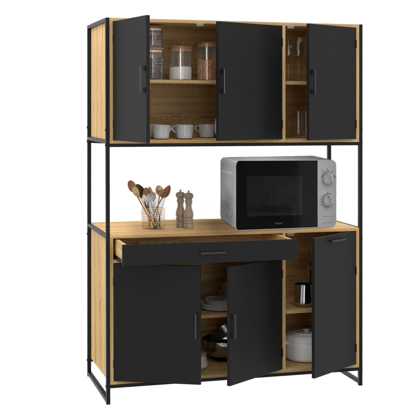 Buffet de cuisine industriel 120 cm avec 6 portes + tiroir