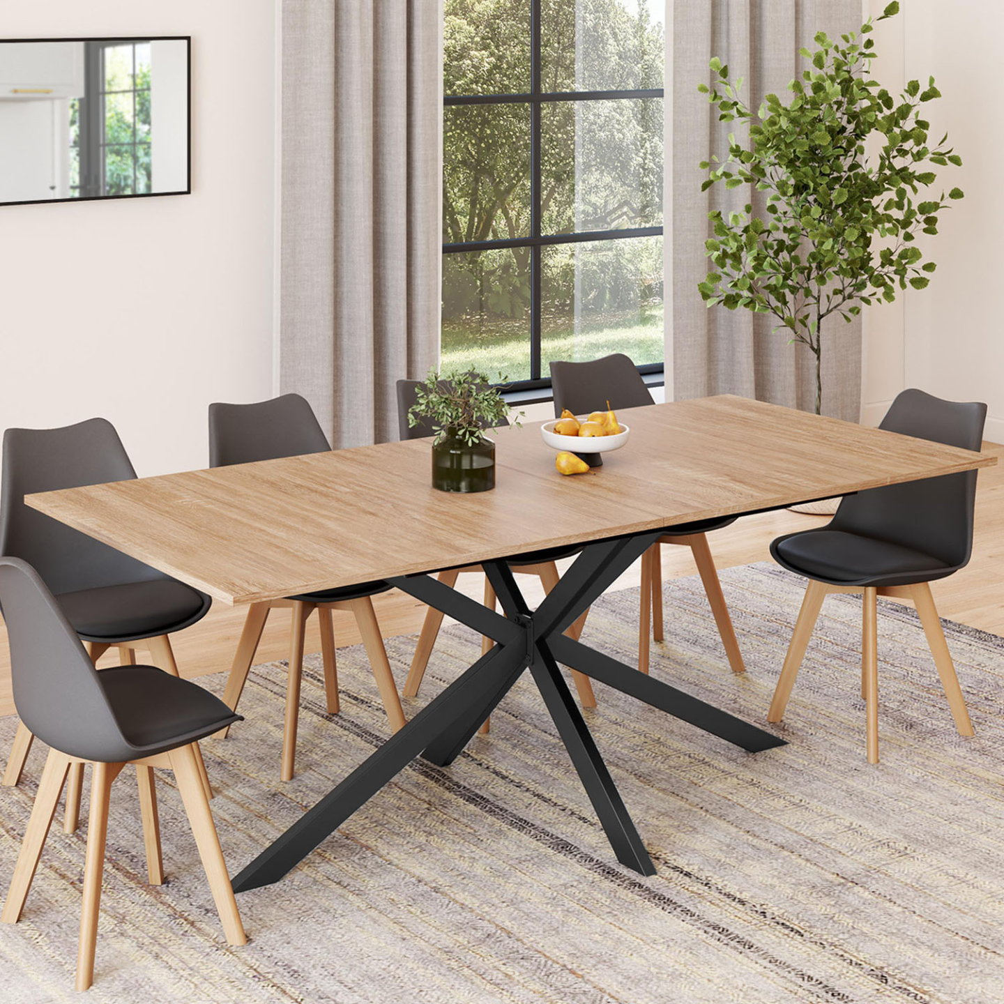 Table à manger rectangle extensible 10-12 personnes bois et noir - ALIX ...