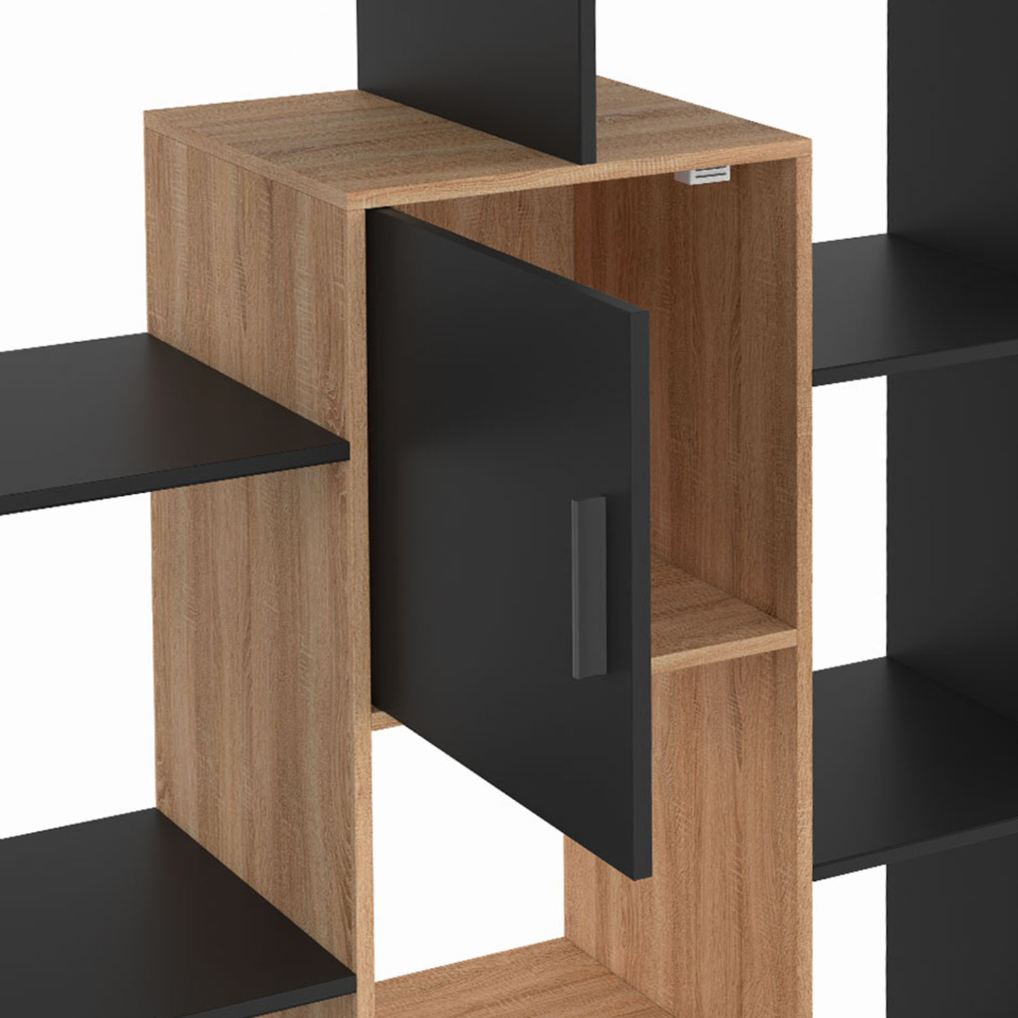 Étagère bibliothèque noir et bois 11 compartiments et 2 cases - COLETTE | ID Market