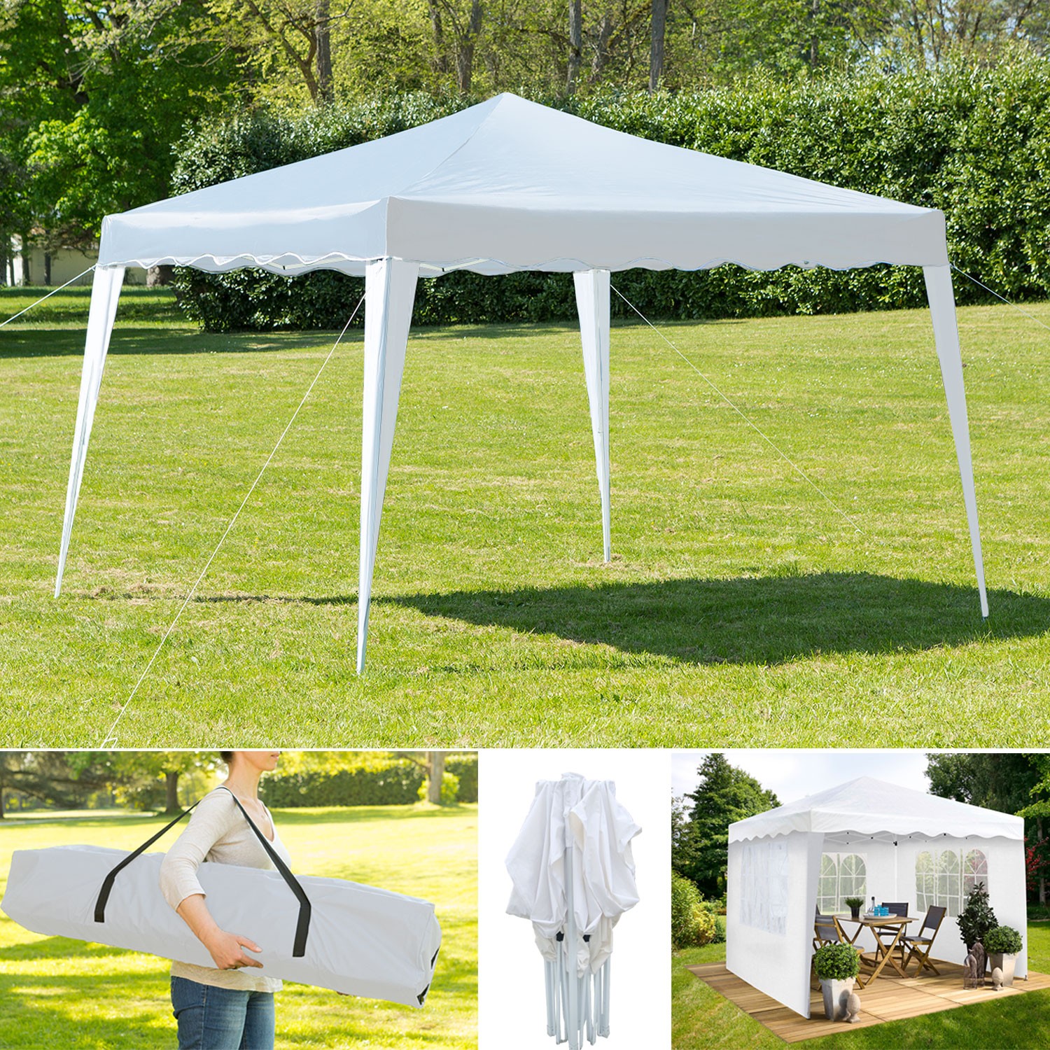 Chapiteau pliable blanc 3x3m + 3 murs tente de réception Chapiteau...