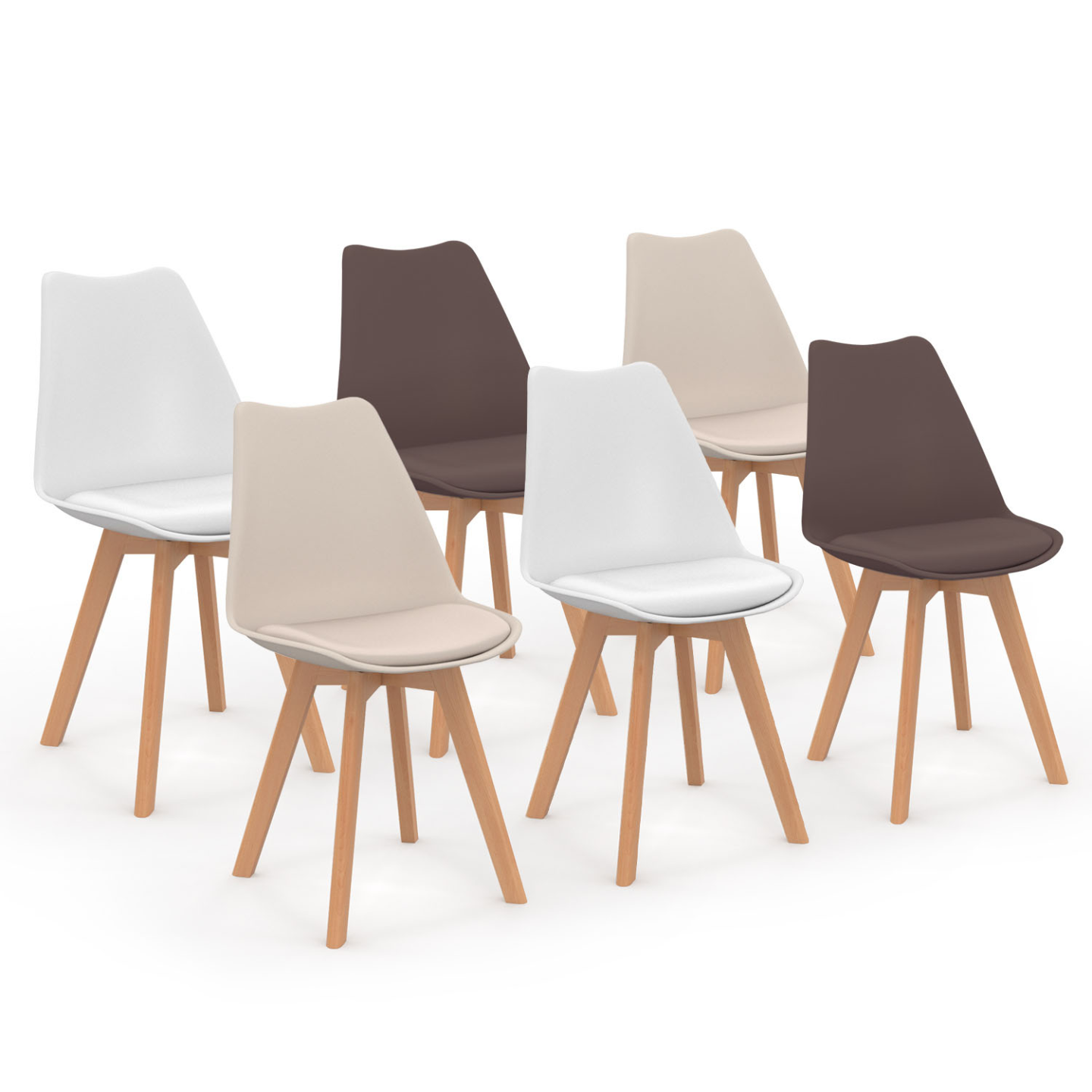 6 Chaises scandinaves taupe, beige et blanc mix color - SARA | ID Market