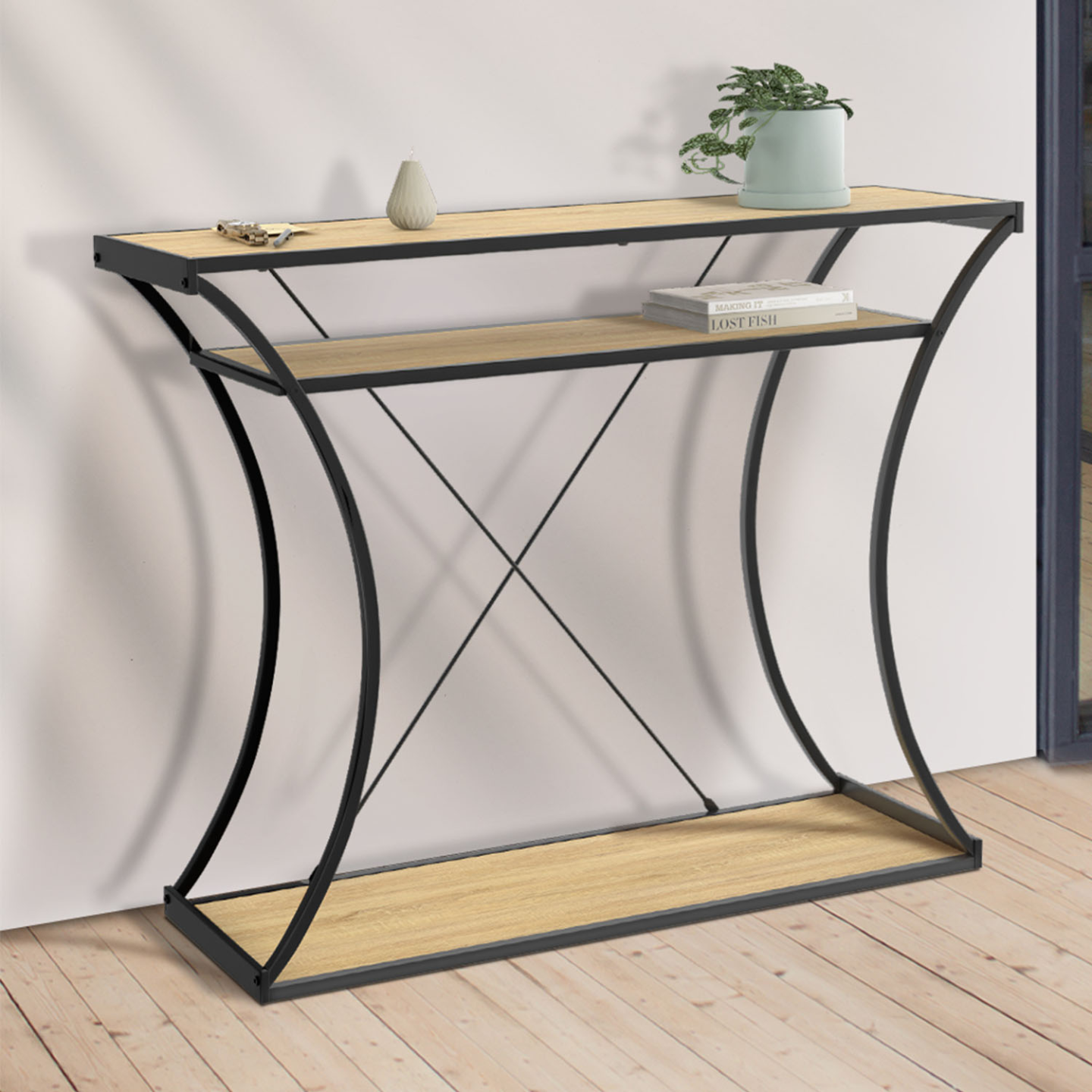 Console industrielle double étagères pieds courbés - DETROIT | ID Market