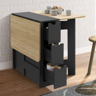 Table console pliable 2-4 personnes bois et noir avec 3 tiroirs - EDI ...