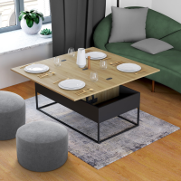 Mesa de centro rectangular elevable convertible en mesa de comedor de madera y negro - BOSTON ...