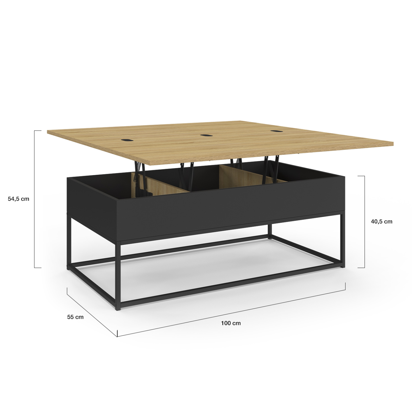 Mesa de centro rectangular elevable convertible en mesa de comedor de madera y negro - BOSTON ...