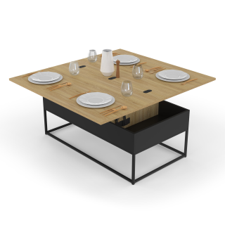 Table basse relevable convertible en table à manger bois et noir ...
