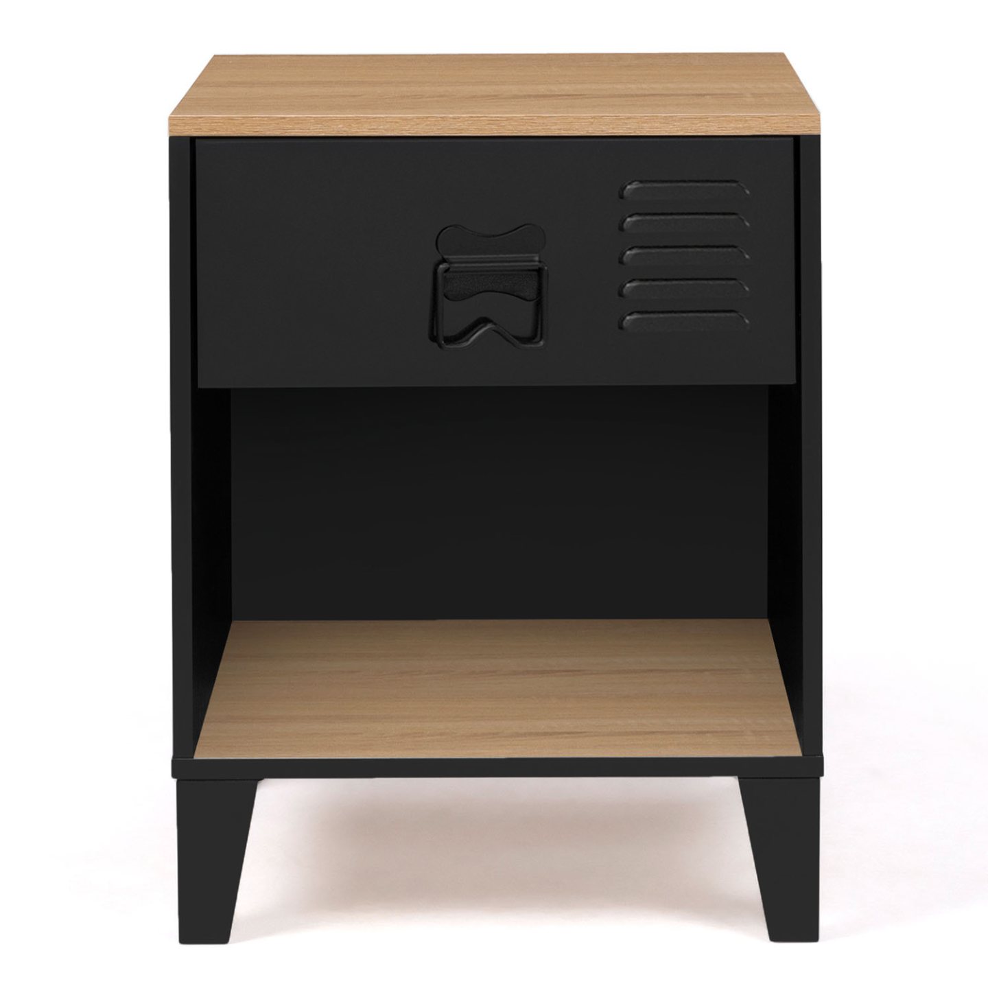 Lot de 2 tables de chevet industrielles bois et métal noir façon hêtre ...