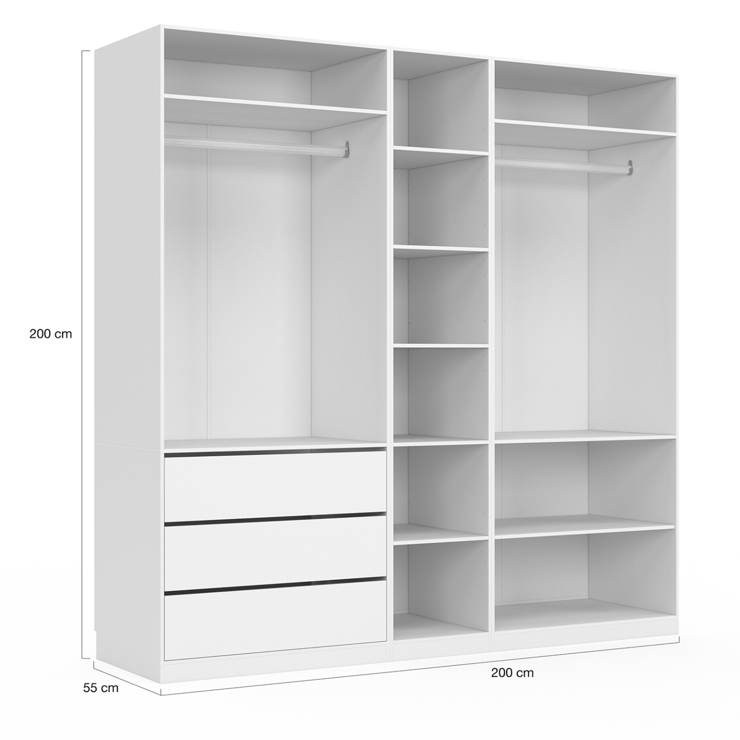 Dressing modulable blanc 3 modules 200x55x200 cm - TAYLOR | ID Market