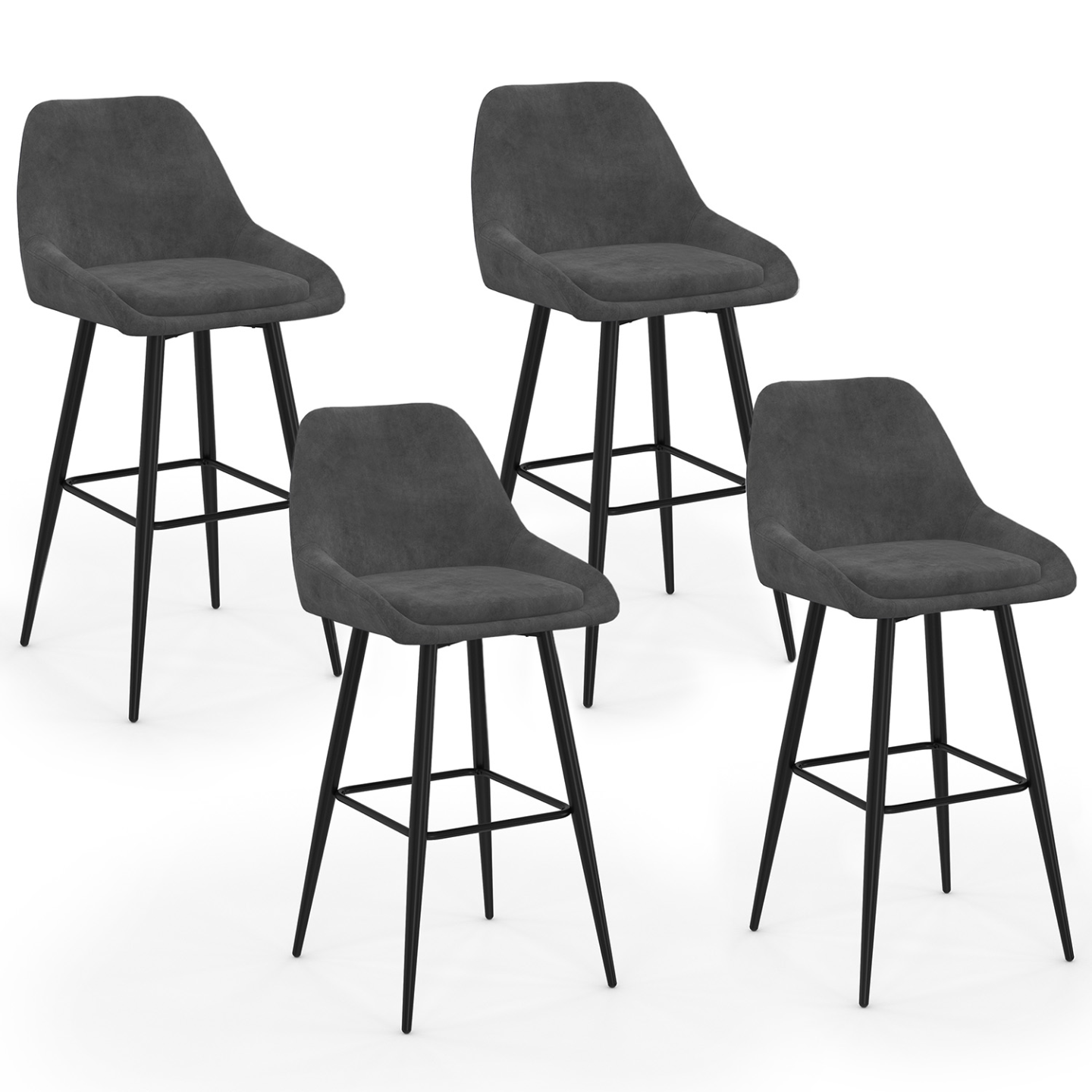 Lot de 4 tabourets de bar en velours gris foncé avec demi-accoudoirs ...