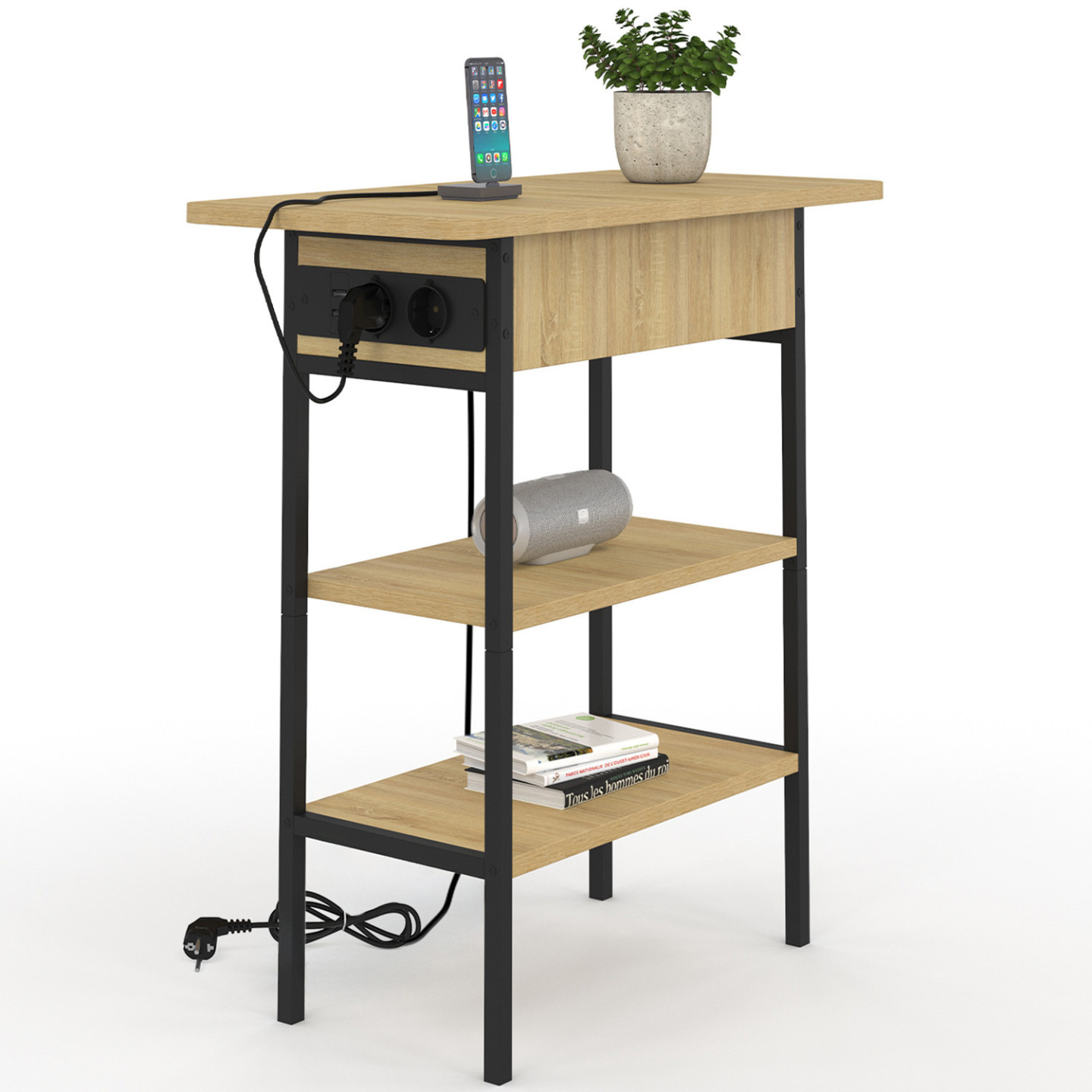Table d'appoint / chevet avec multiprise design industriel - DETROIT ...