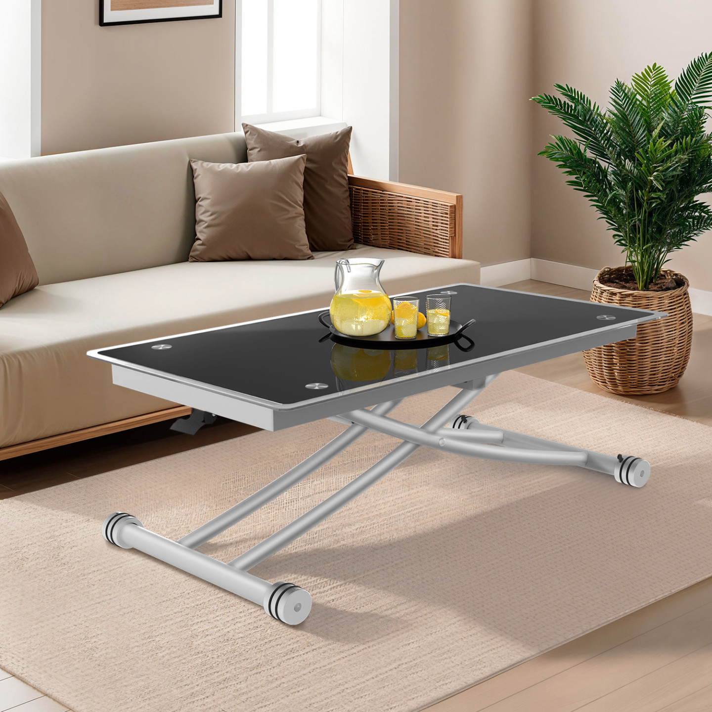 Table basse relevable en table à manger verre trempé - URBANA |ID Market