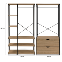 Dressing ouvert modulable industriel 170 cm 2 tiroirs - DETROIT | ID Market