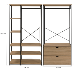 Dressing ouvert modulable industriel 170 cm 2 tiroirs - DETROIT | ID Market