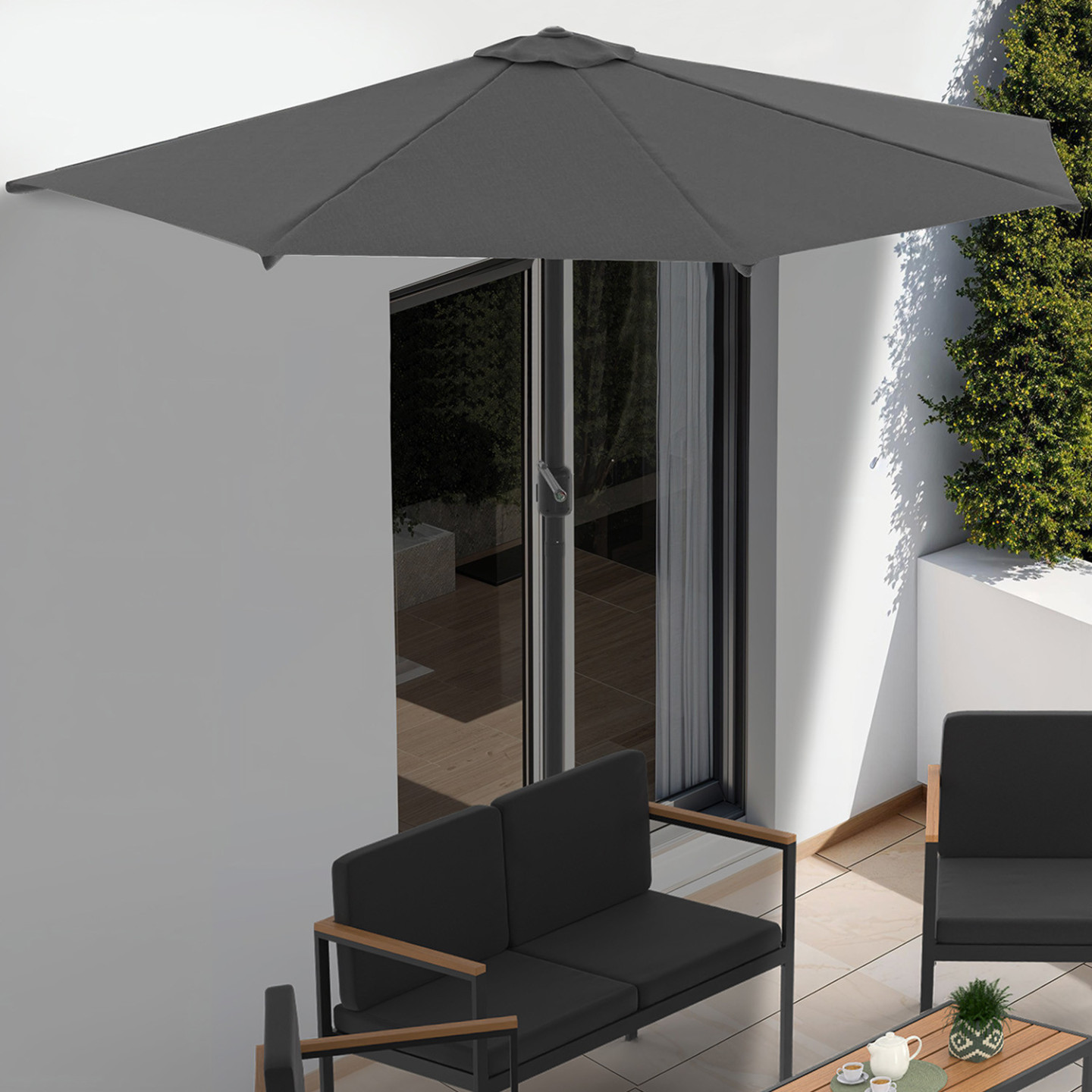 Demi parasol gris avec housse - CORTE | IDMarket