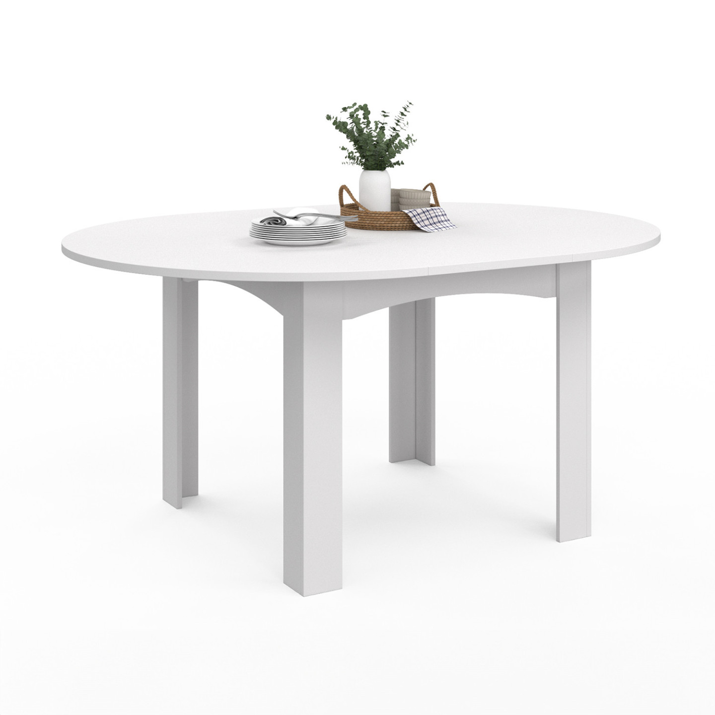 Table à manger blanche extensible ronde 4-8 personnes - DONA | ID Market