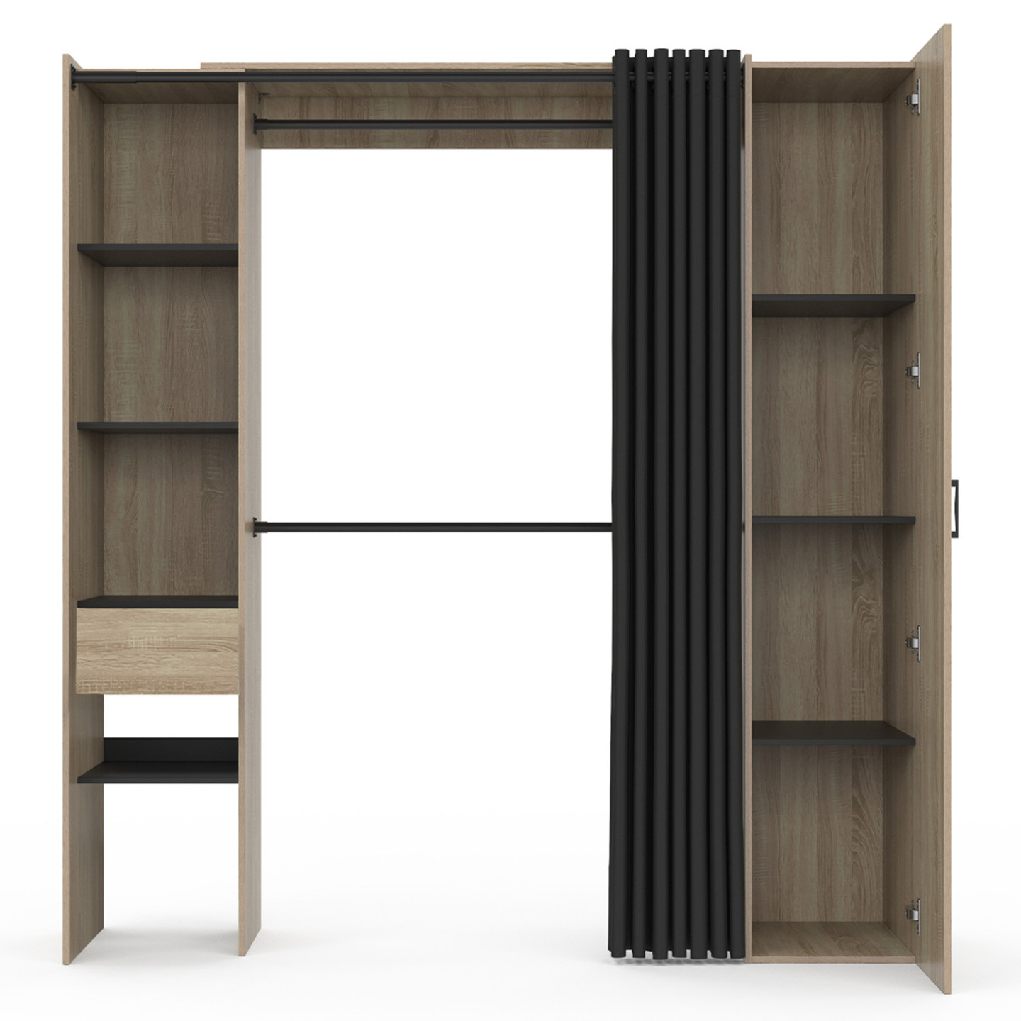Dressing extensible avec rideau noir, double penderie et miroir - MERYL ...