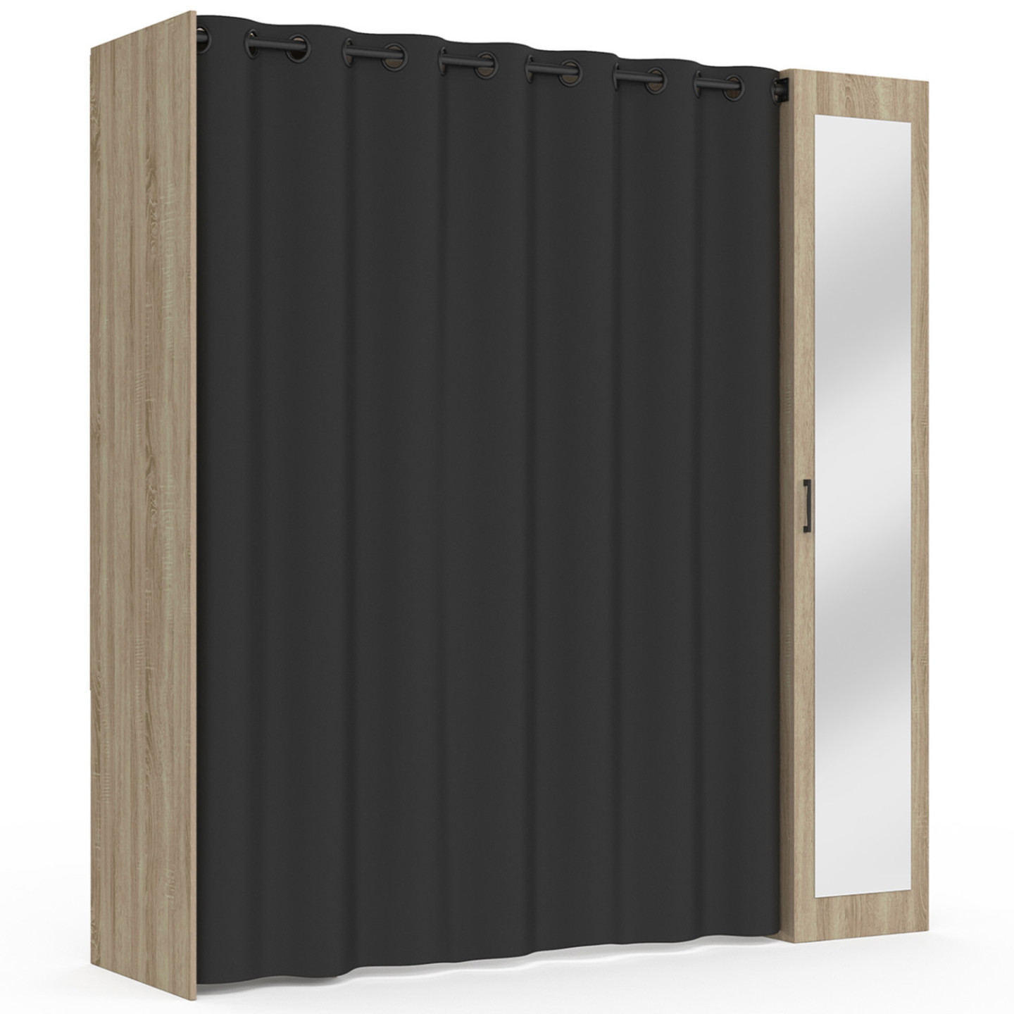 Dressing extensible avec rideau noir, double penderie et miroir - MERYL ...