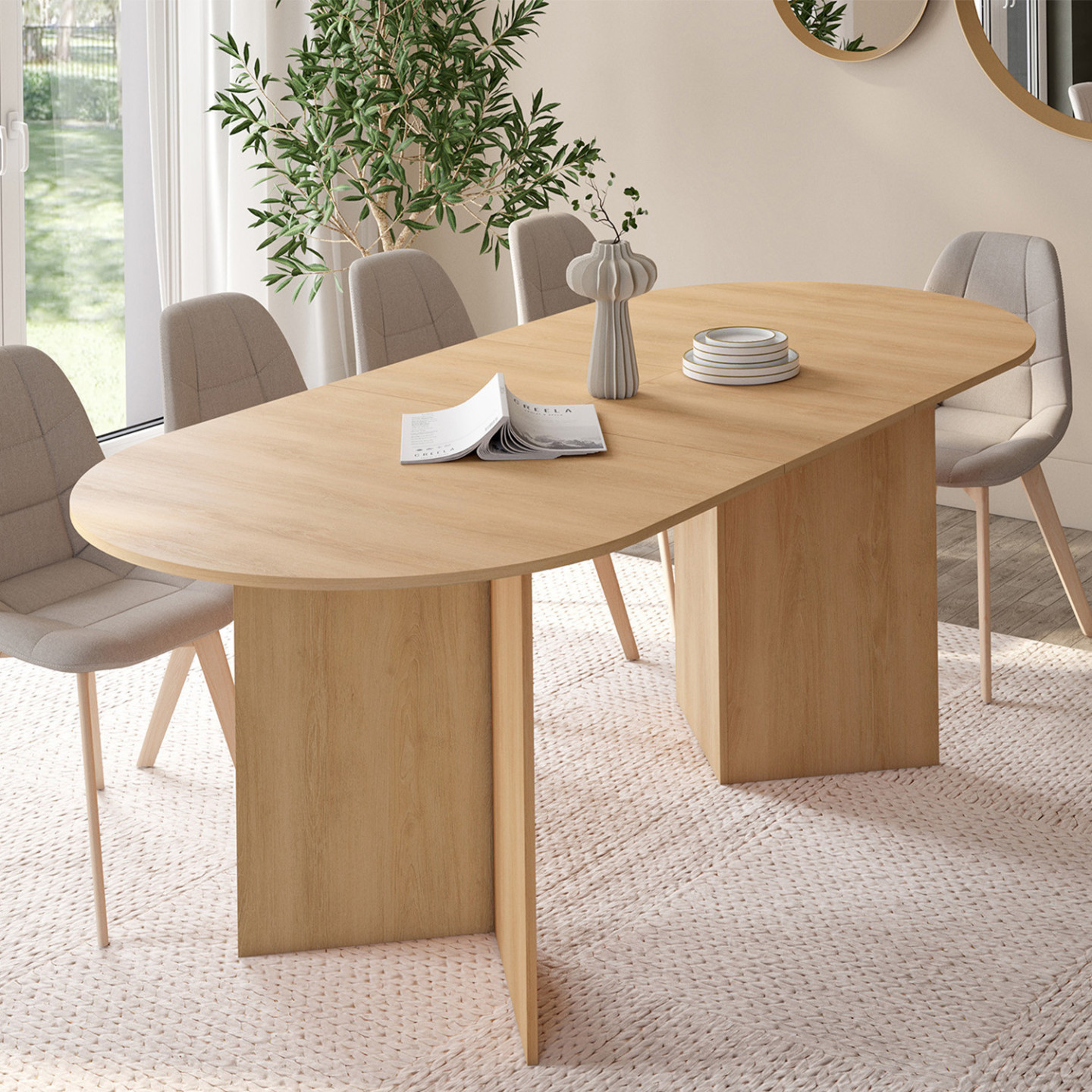 Uitschuifbare ovale eettafel 6-10 personen beukenhout 160-200cm - MARTHE | ID Market