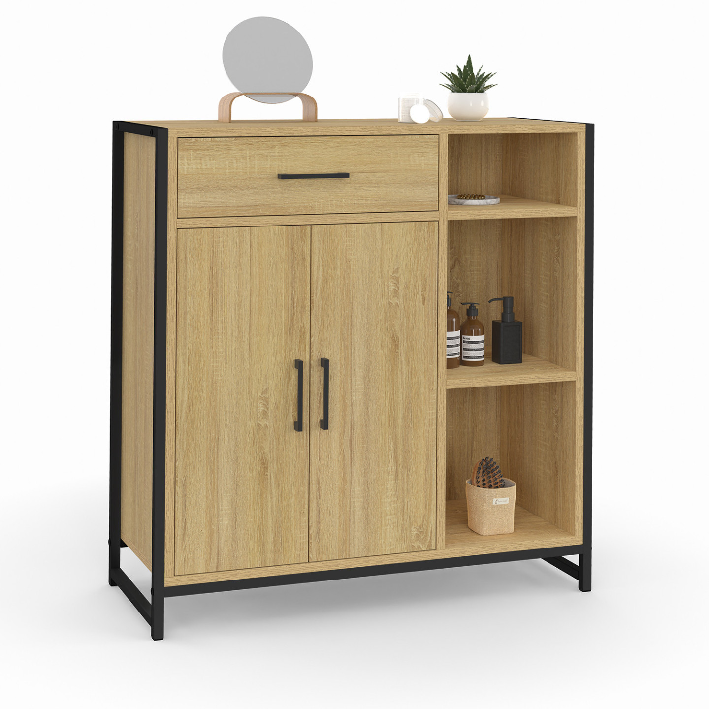 Meuble de rangement salle de bain bois et métal noir - DETROIT | ID Market