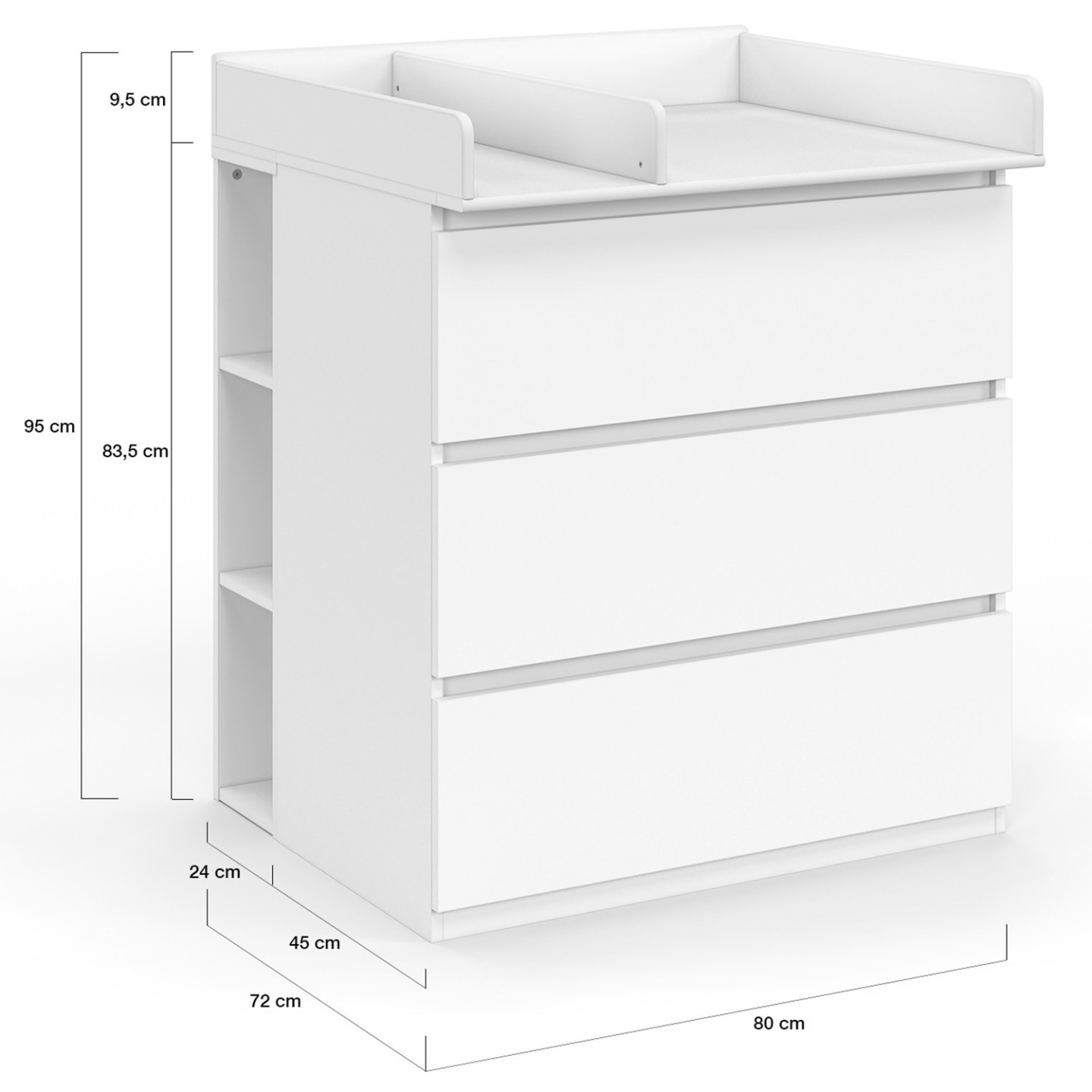 Commode à langer évolutive bois blanc - AMBRE | IdMarket