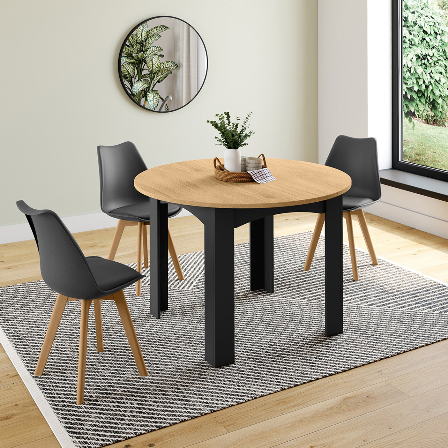 Table ronde extensible 4-8 personnes noir et bois - DONA | ID Market