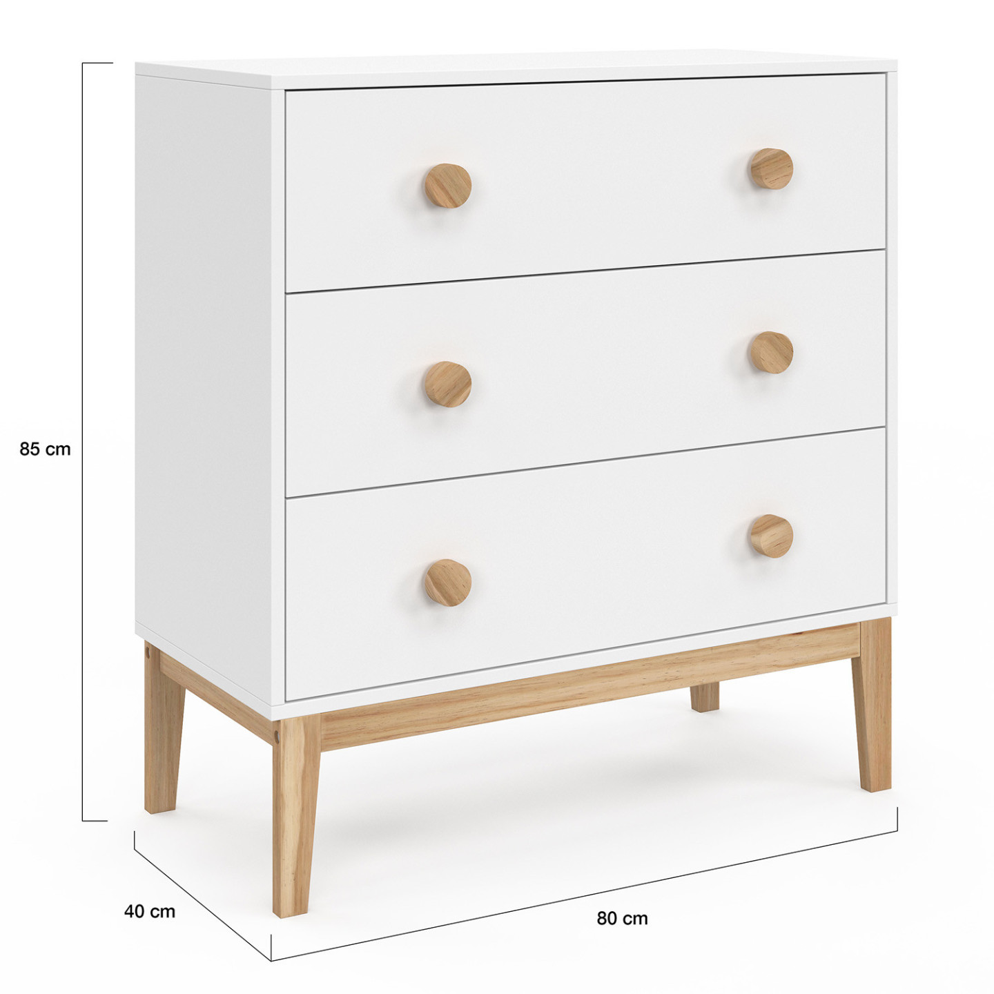 Commode enfant blanc et bois 3 tiroirs - JACOB | ID Market