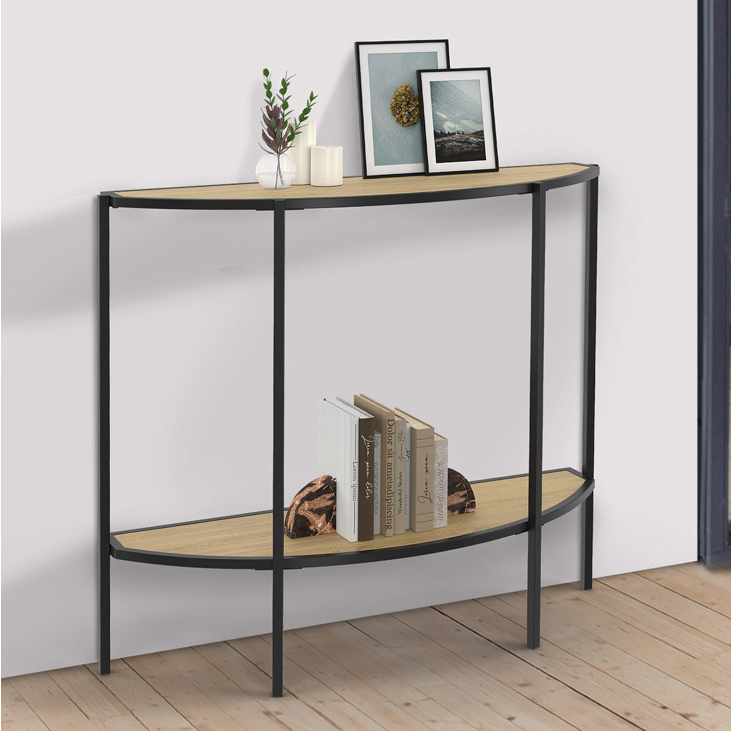 Console demi-lune avec 1 étagère style industriel - DETROIT | ID Market