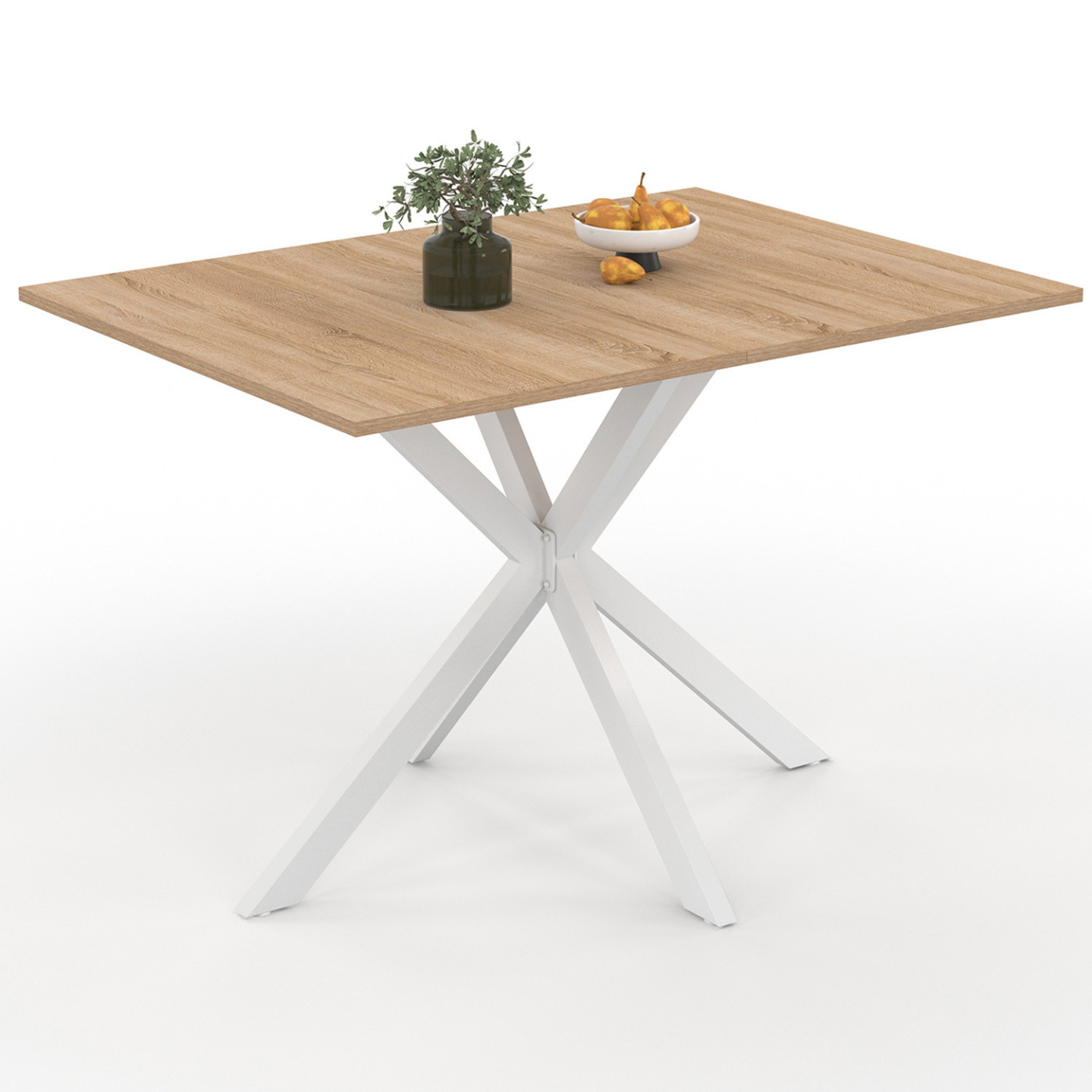 Table à manger plateau bois rectangle 110 cm pied araignée blanc 6 ...