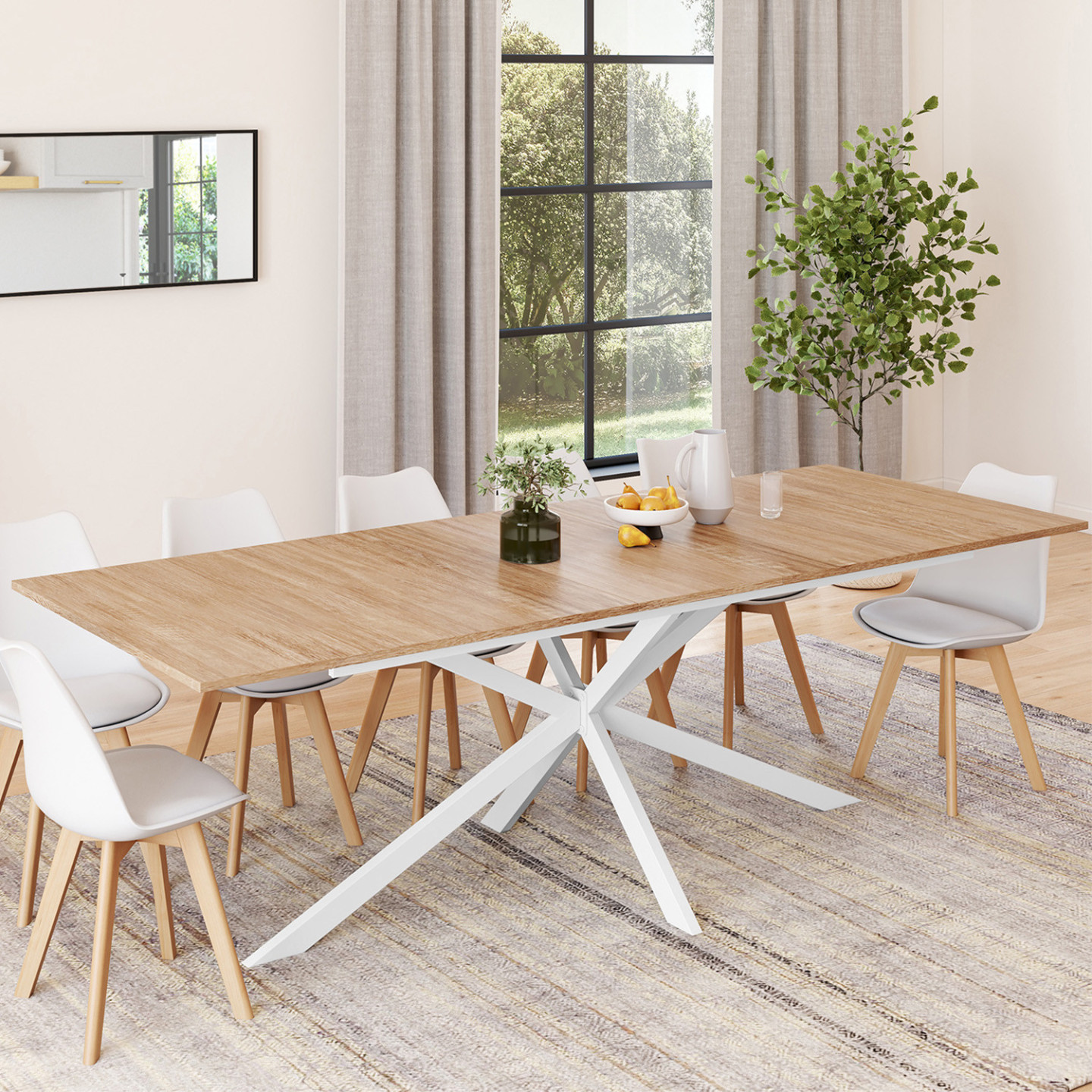 Table à manger extensible rectangle pied araignée bois et blanc - ALIX | IDMarket