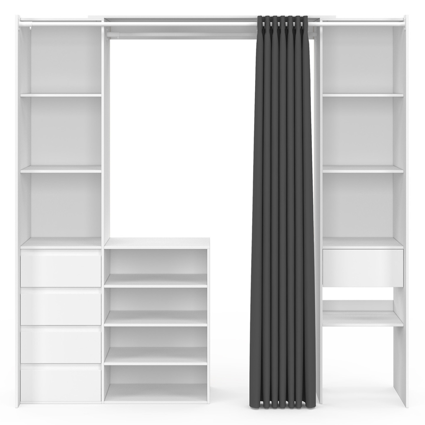 Grand dressing extensible double blanc avec rangement et rideau gris ...