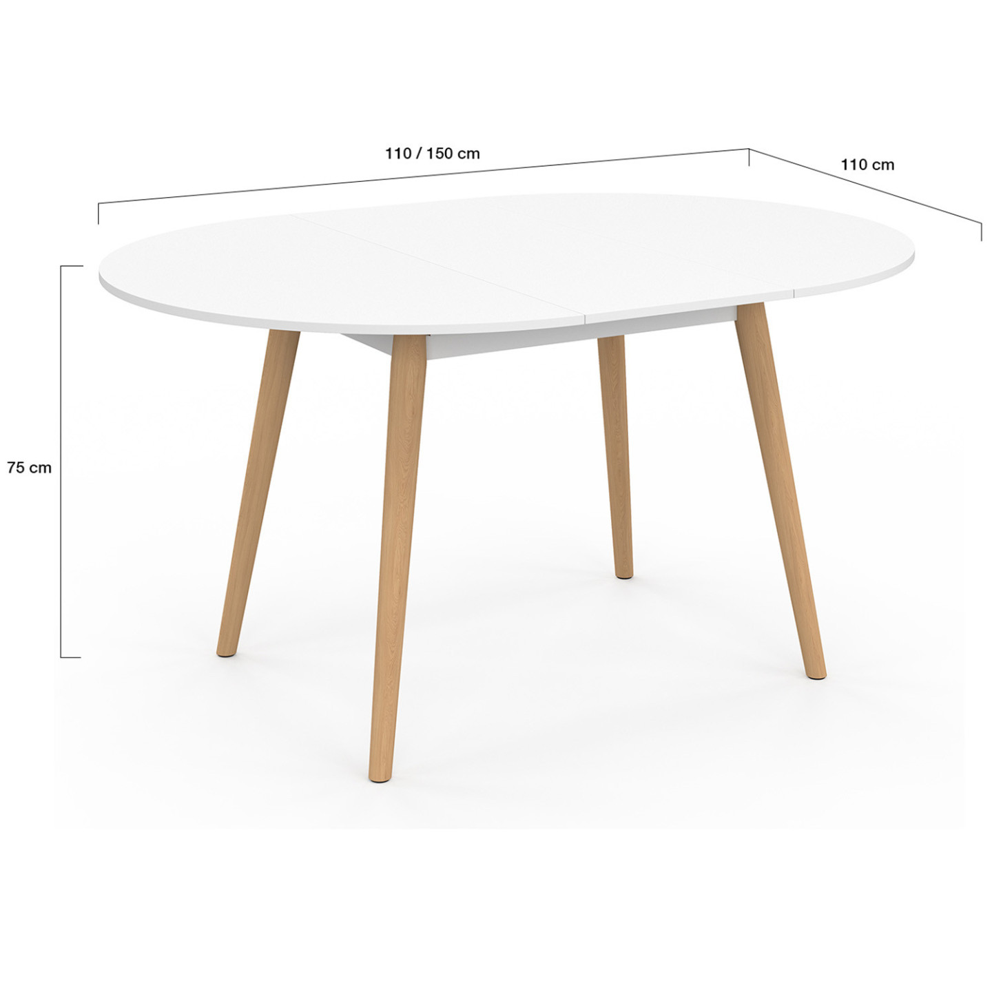 Table à manger extensible ronde 4-8 personnes bois et blanc 110-150 cm ...