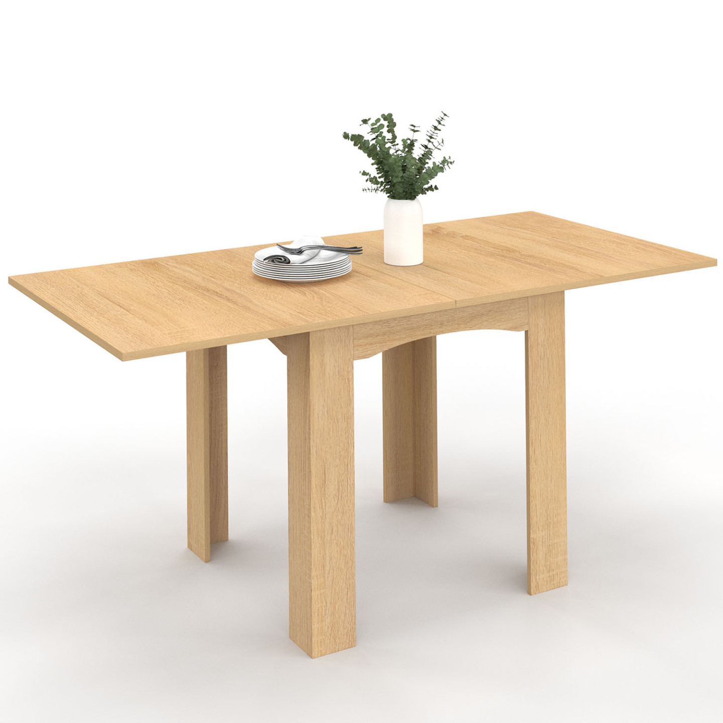 Table à manger extensible imitation hêtre 4 à 8 personnes | ID Market