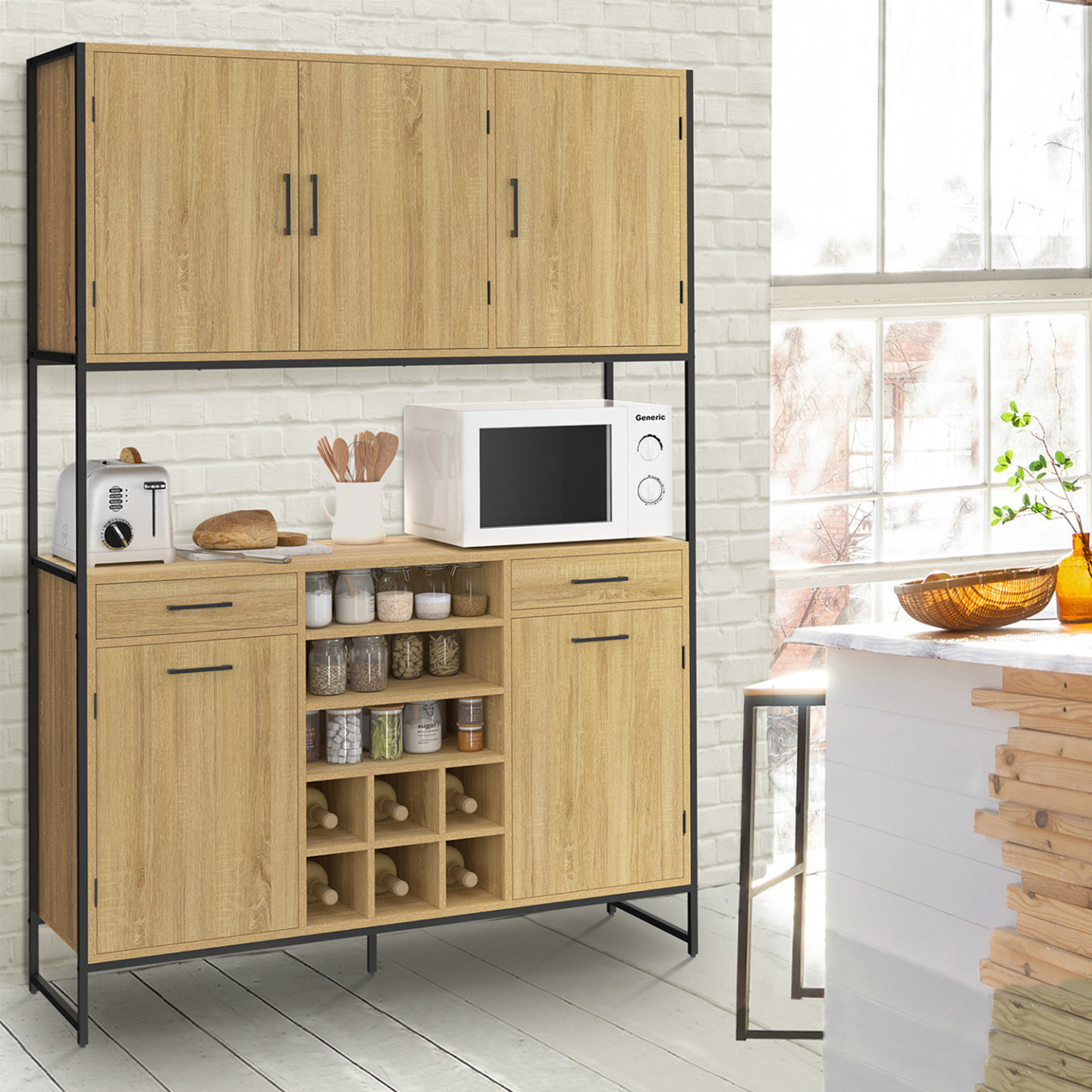 Buffet de cuisine 5 portes et range-bouteilles design industriel 120 cm ...