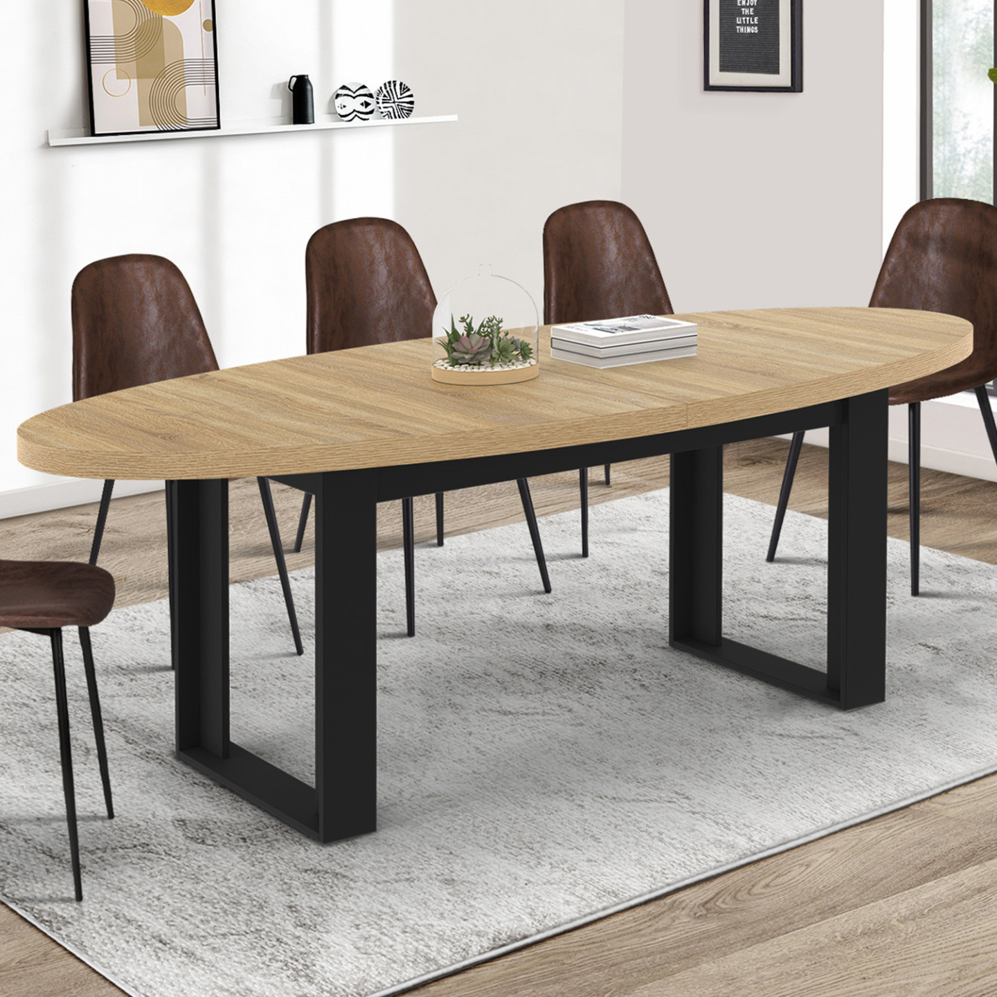 Ronde uitschuifbare eettafel 4-6 personen hout en zwart - PHOENIX | ID ...